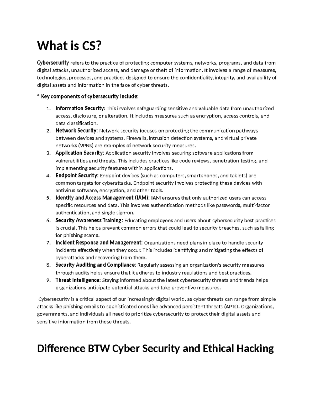 Project cs - What is CS? Cybersecurity refers to the practice of ...