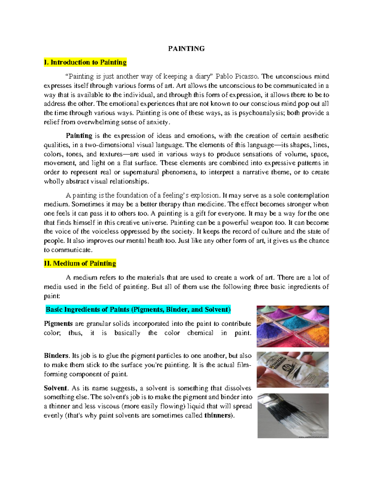 Introduction to Painting and medium painting - Art Appreciation - Studocu