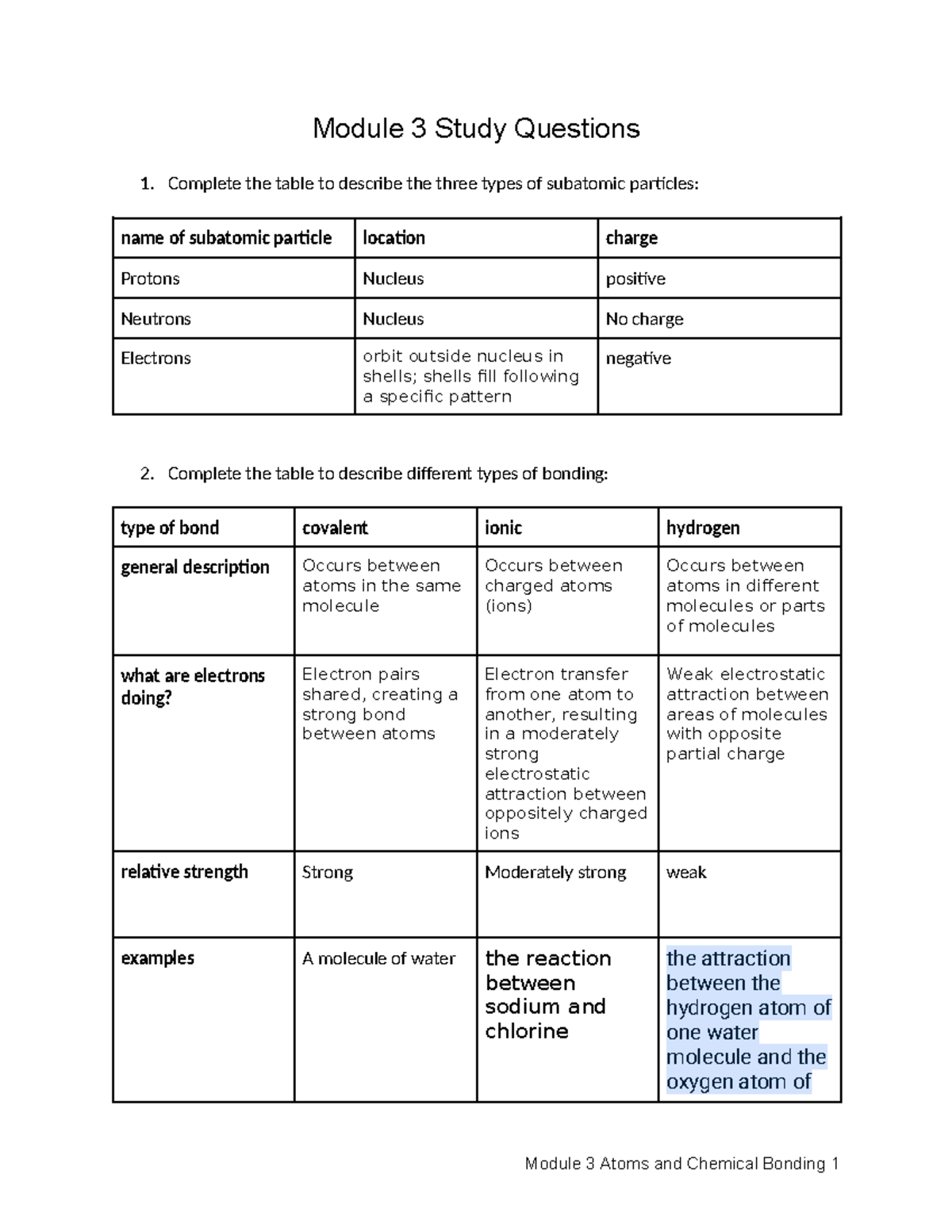 Module 3 Study Questions - Module 3 Study Questions 1. Complete the ...