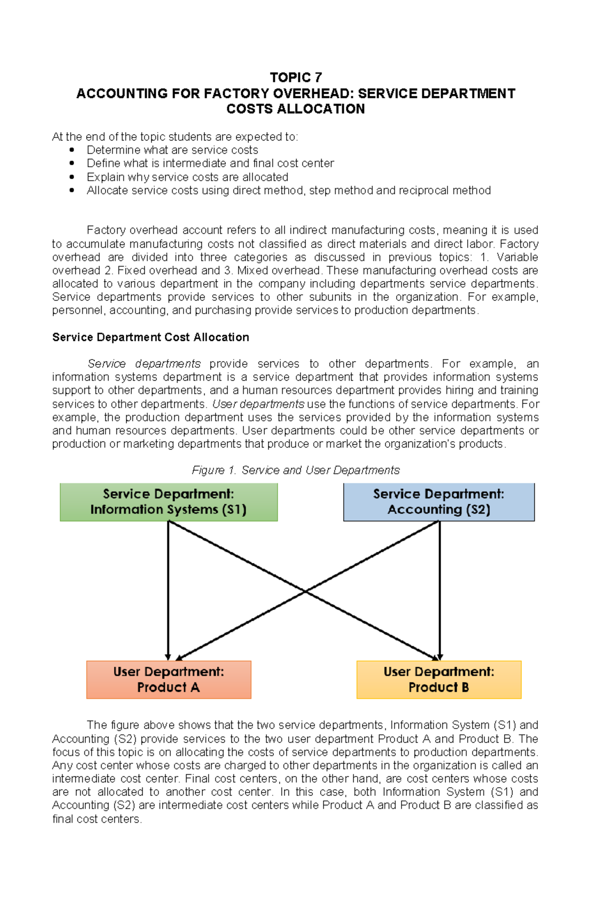 Topic-7 - TOPIC 7 ACCOUNTING FOR FACTORY OVERHEAD: SERVICE DEPARTMENT ...