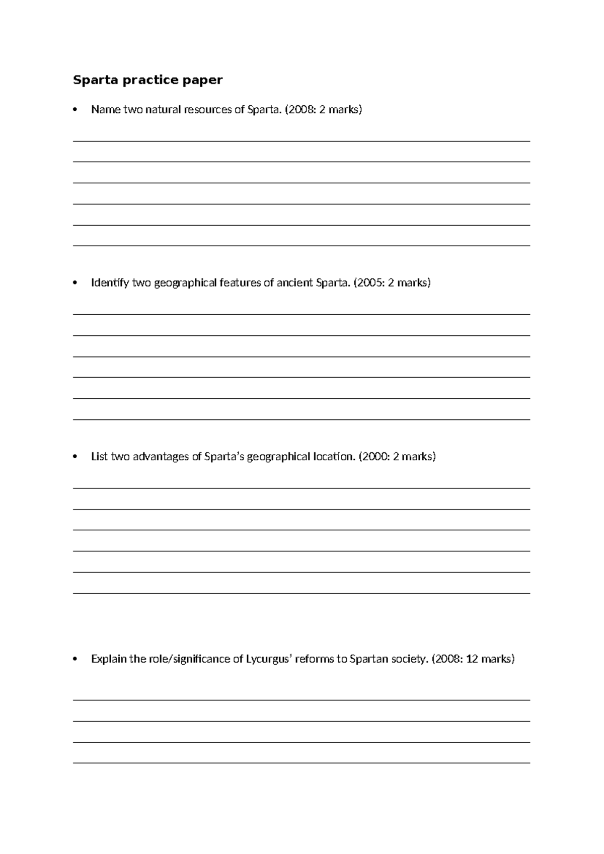 Sparta practice paper DIY - Sparta practice paper Name two natural ...