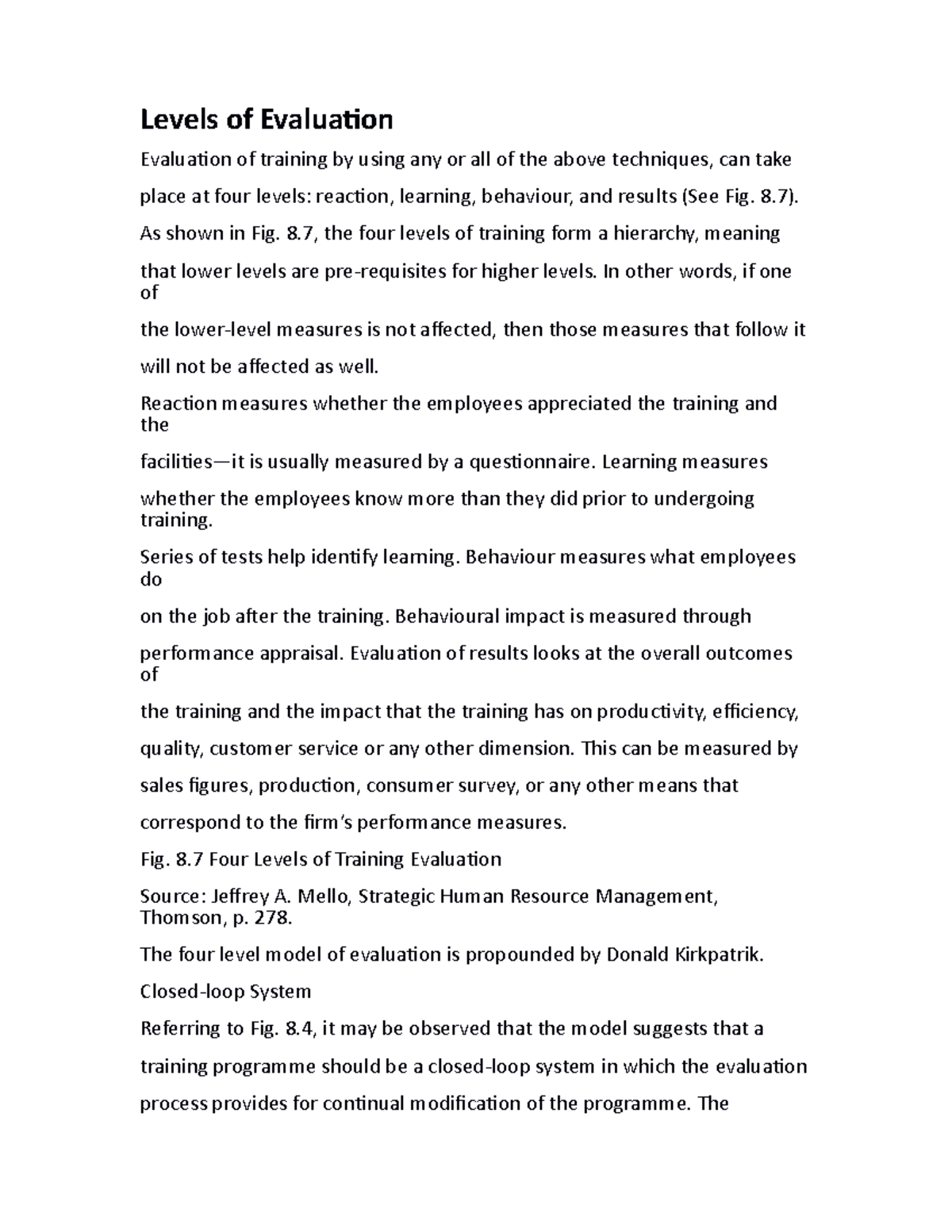 Levels of Evaluation notes - Levels of Evaluation Evaluation of ...