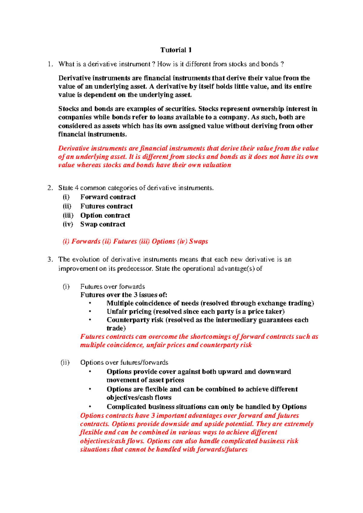 Tutorial 1 Answers - Financial Derivatives - Studocu