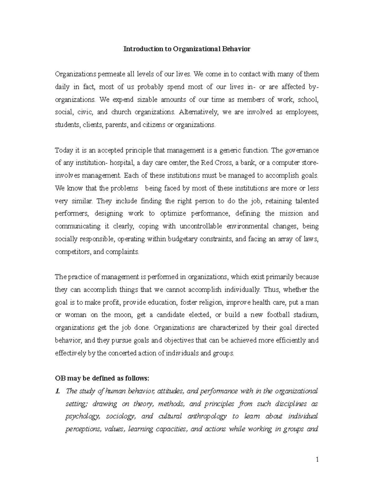 CH-1 OB - its important to learn about individual and group behavior ...