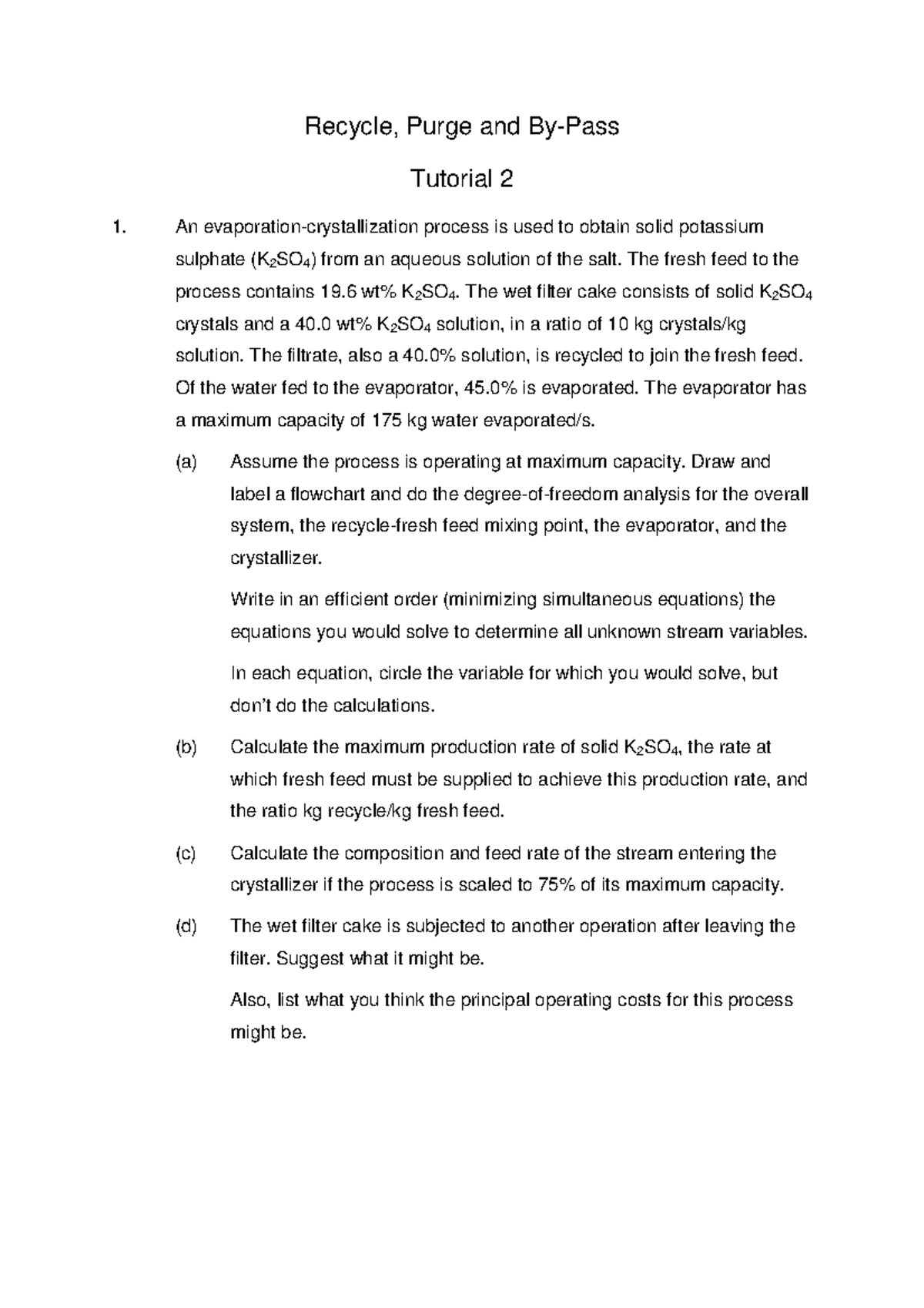 Recycle bypass and purge Tutorial 2 - Recycle, Purge and By-Pass ...