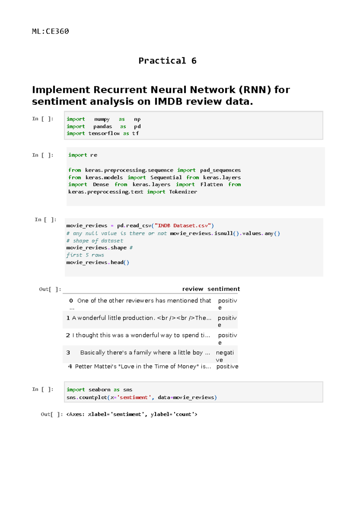 Machine Learning 6 TO 10 - Practical 6 Implement Recurrent Neural ...