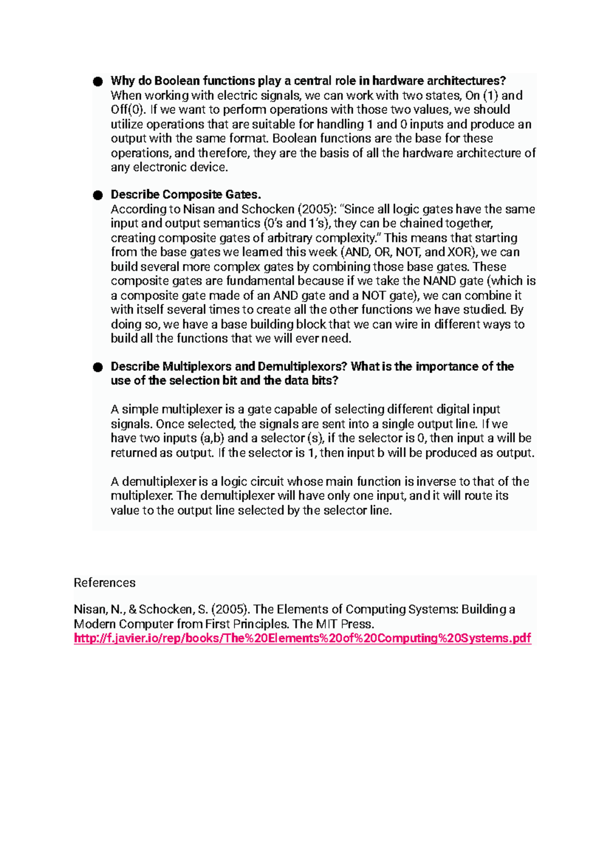 Discussion Assignment Unit 1 - Why do Boolean functions play a central role in hardware - Studocu