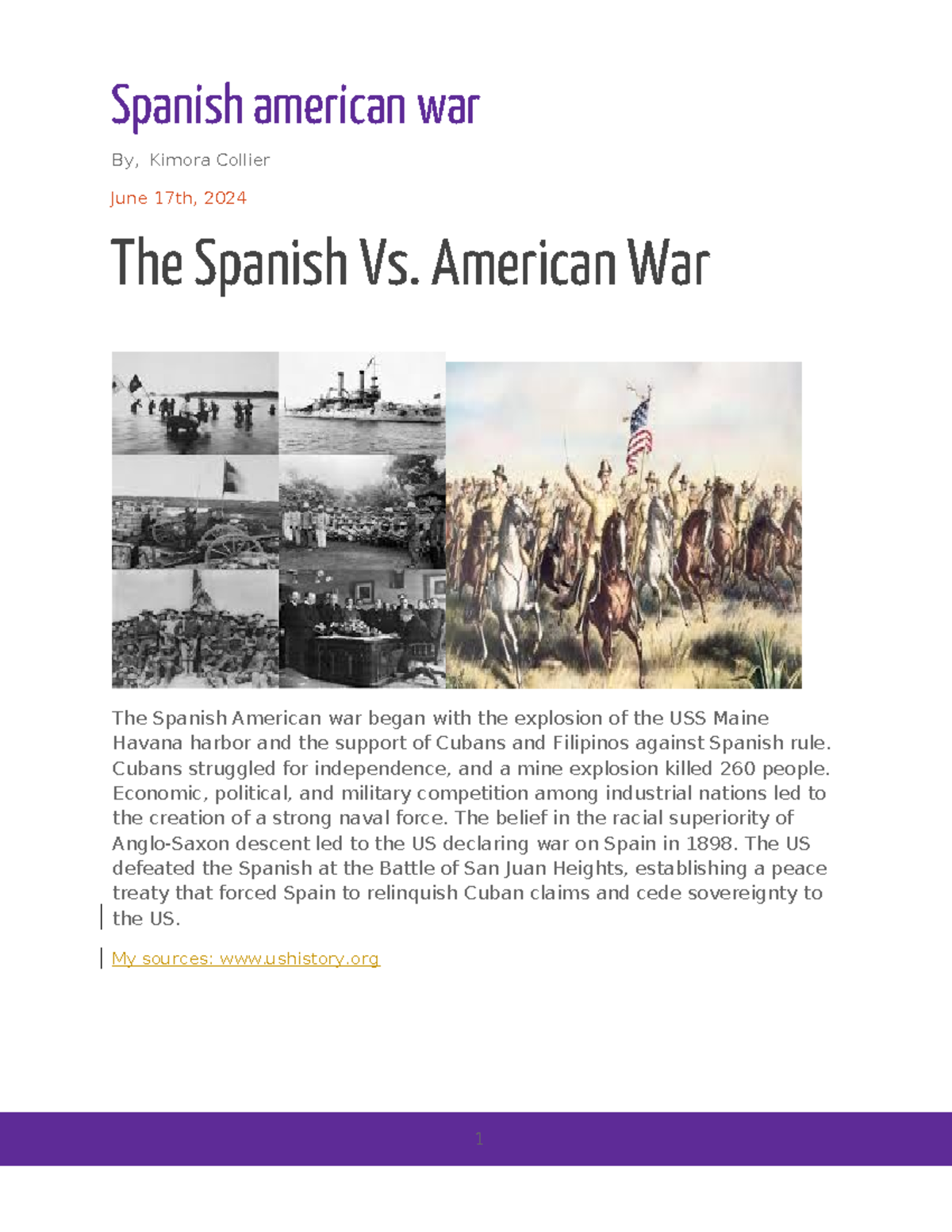 Newsletter - history assignment - Spanish american war By, Kimora ...