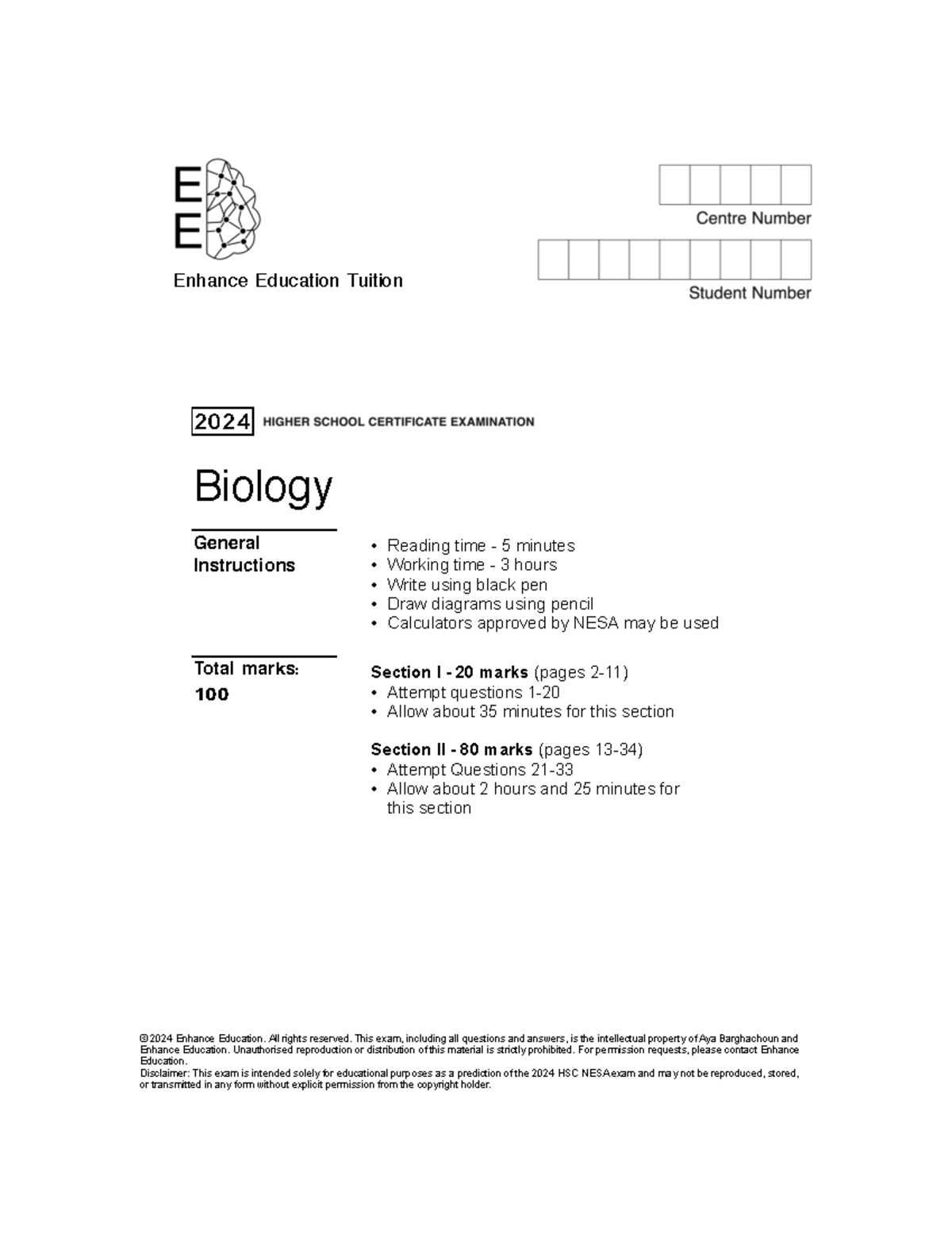 Enhance 2024 HSC Biology Exam - 2024 Biology Enhance Education Tuition ...