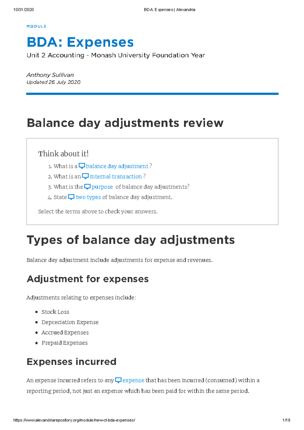 BDA Expenses Alexandria - MODULE BDA: Expenses ####### Unit 2 ...