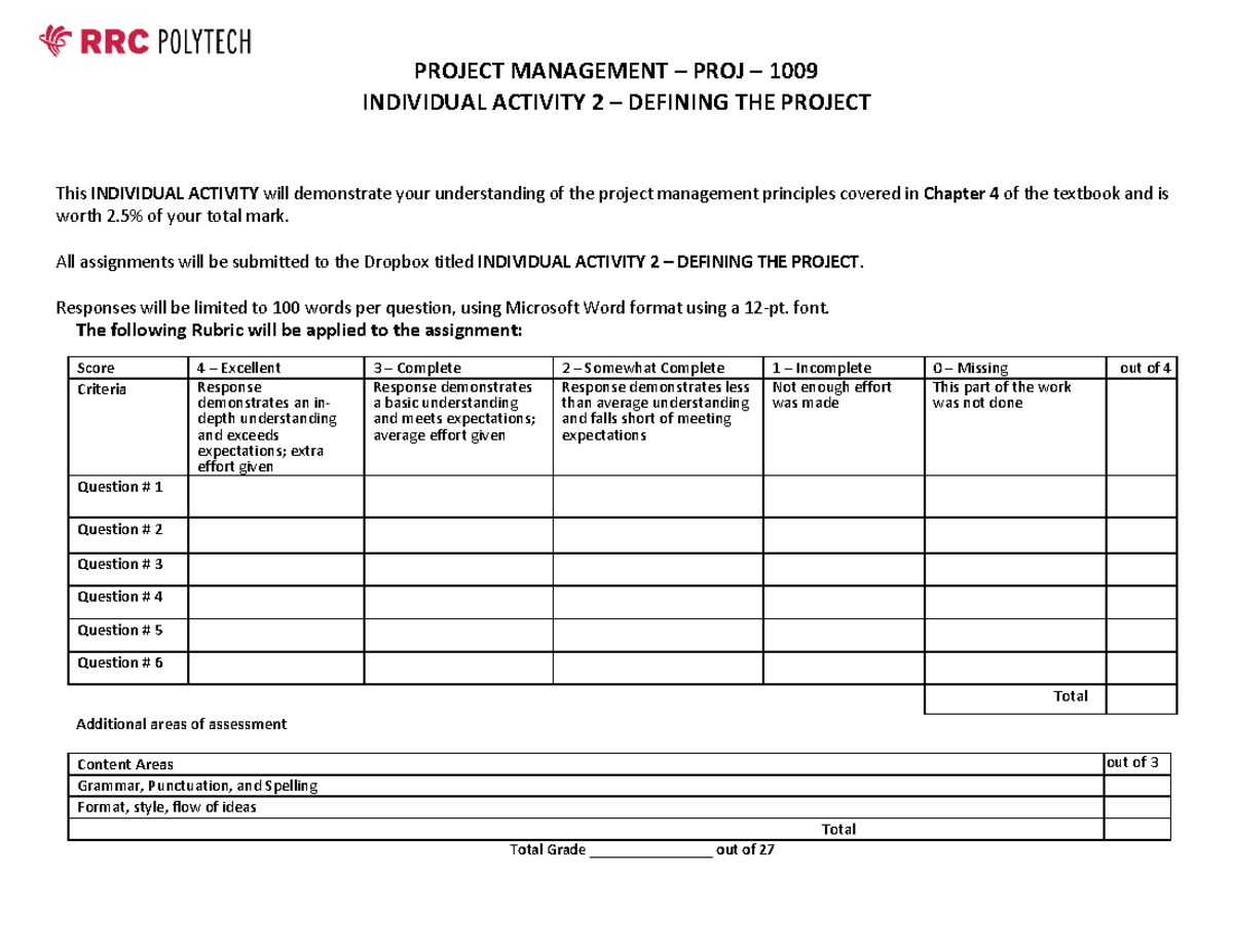 Individual Activity 2 – Defining THE Project - INDIVIDUAL ACTIVITY 2 ...