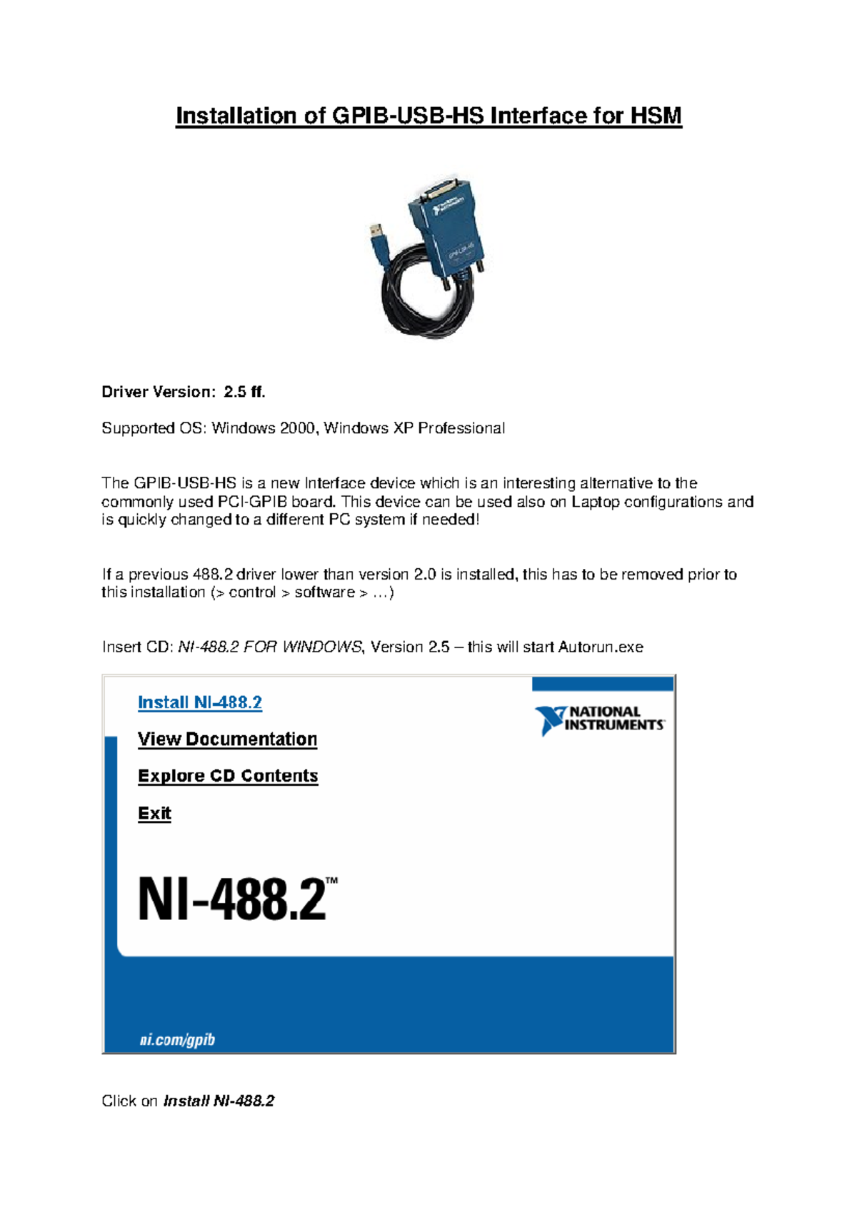 GPIB USB-HS installation - Installation of GPIB-USB-HS Interface for ...