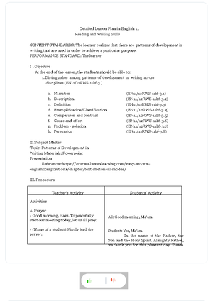 Detailed Lesson Plan in Reading and Writing Grade 11 - PERFORMANCE ...