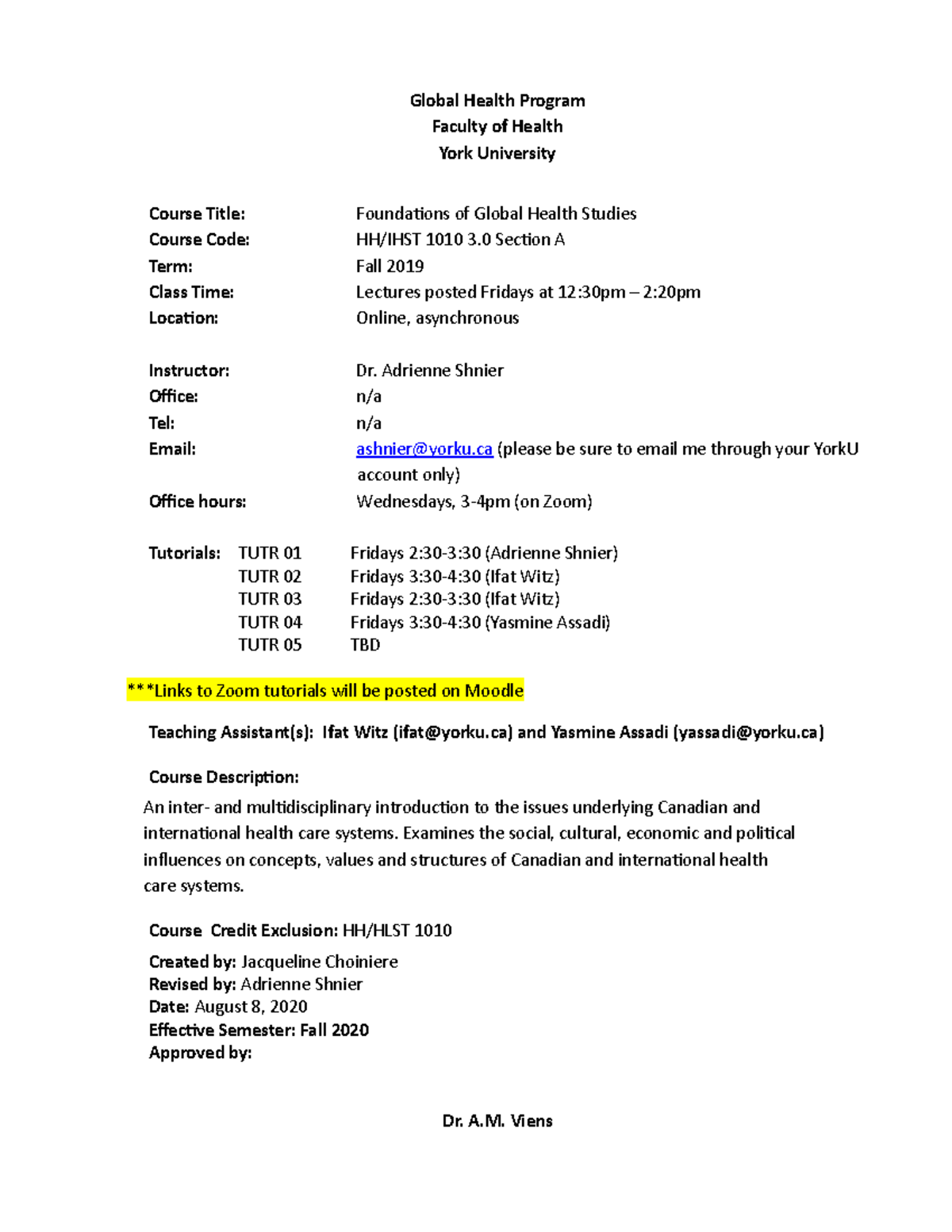 IHST 1010 (Fall 2020 Revised - Global Health Program Faculty of Health ...