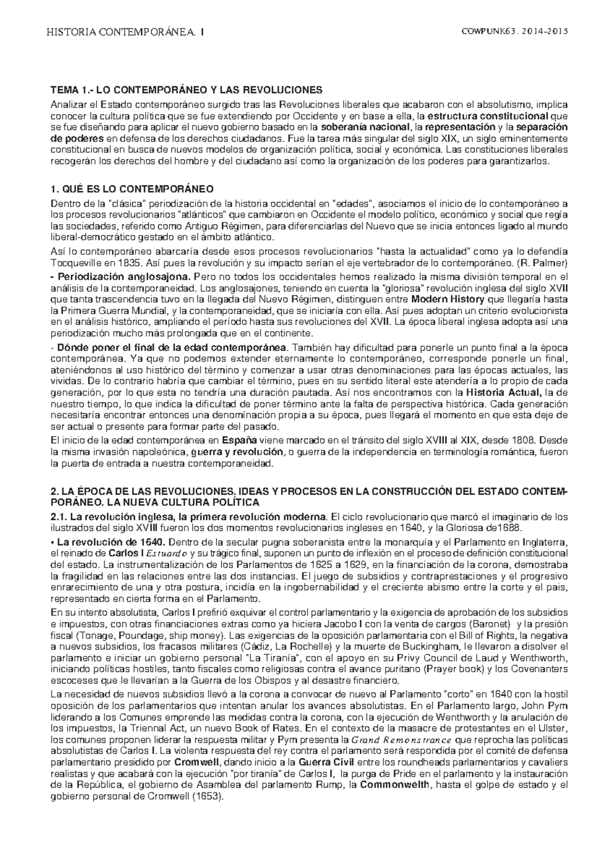 Contemporanea - Resumen - HISTORIA CONTEMPORÁNEA. 1 COWPUNK6 3. 2 0 1 4 ...