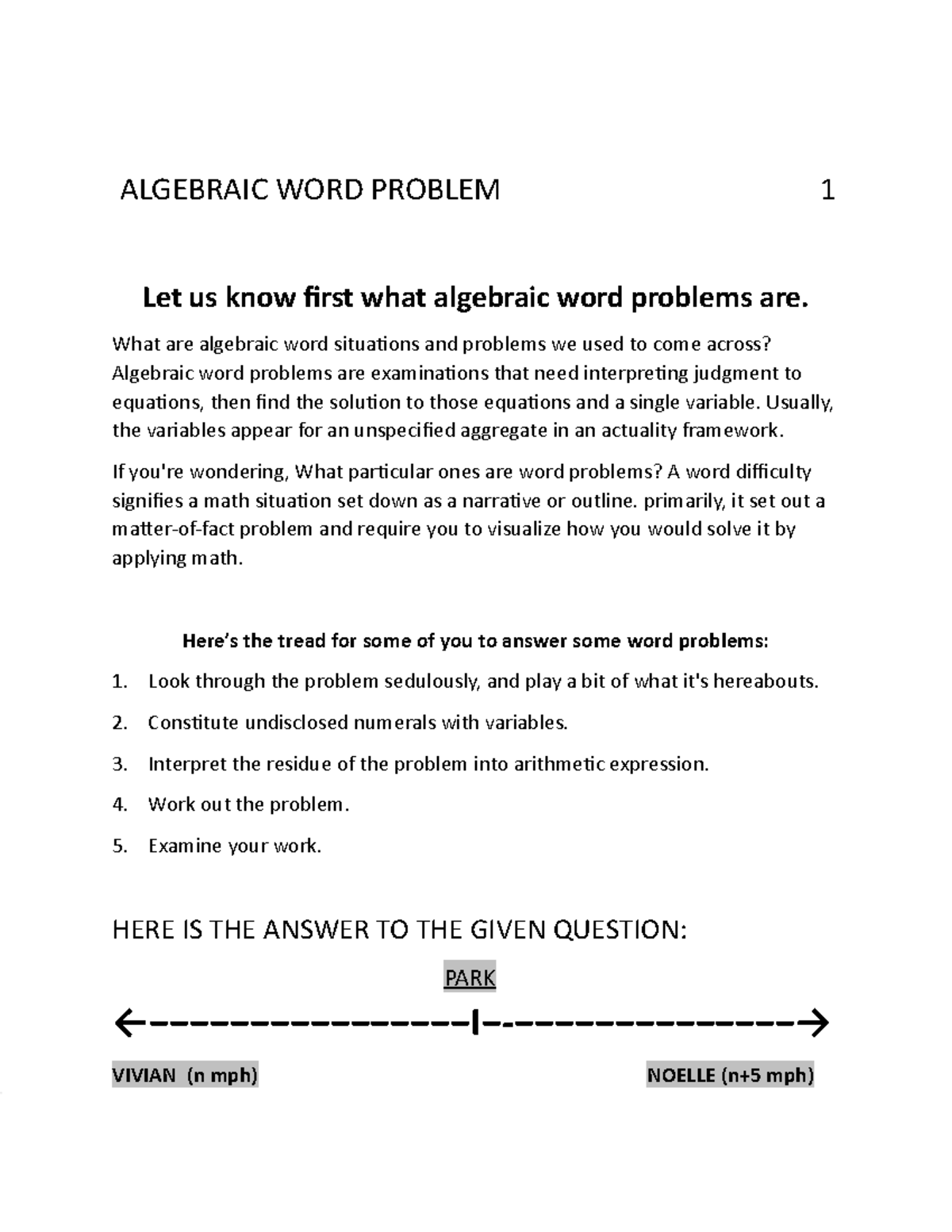 Algebraic word problem - What are algebraic word situations and ...