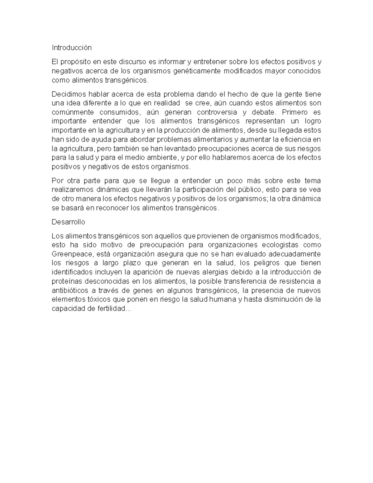 Documento (1) - Apuntes - Introducción El propósito en este discurso es ...
