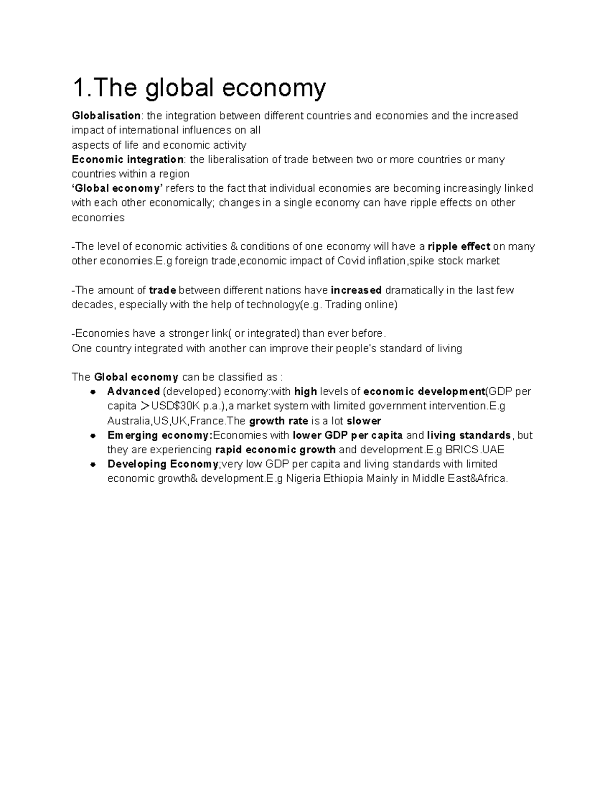 International economic integration - 1 global economy Globalisation ...
