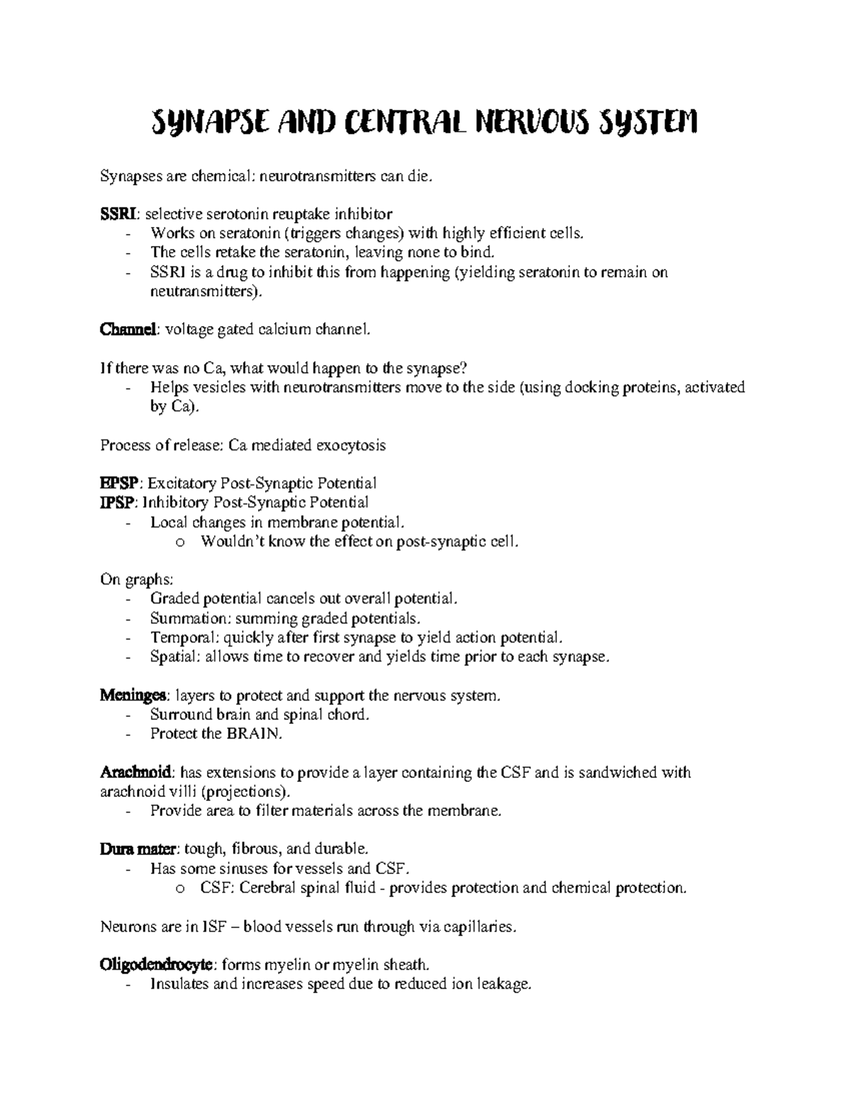 Human Physiology - Lecture 9-13 - SYNAPSE AND CENTRAL NERVOUS SYSTEM ...
