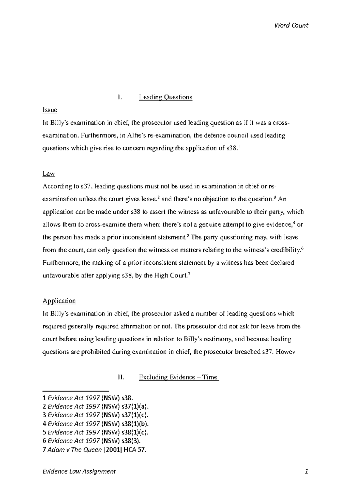 Leading Questions - Word Count I. Leading Questions Issue In Billy’s ...