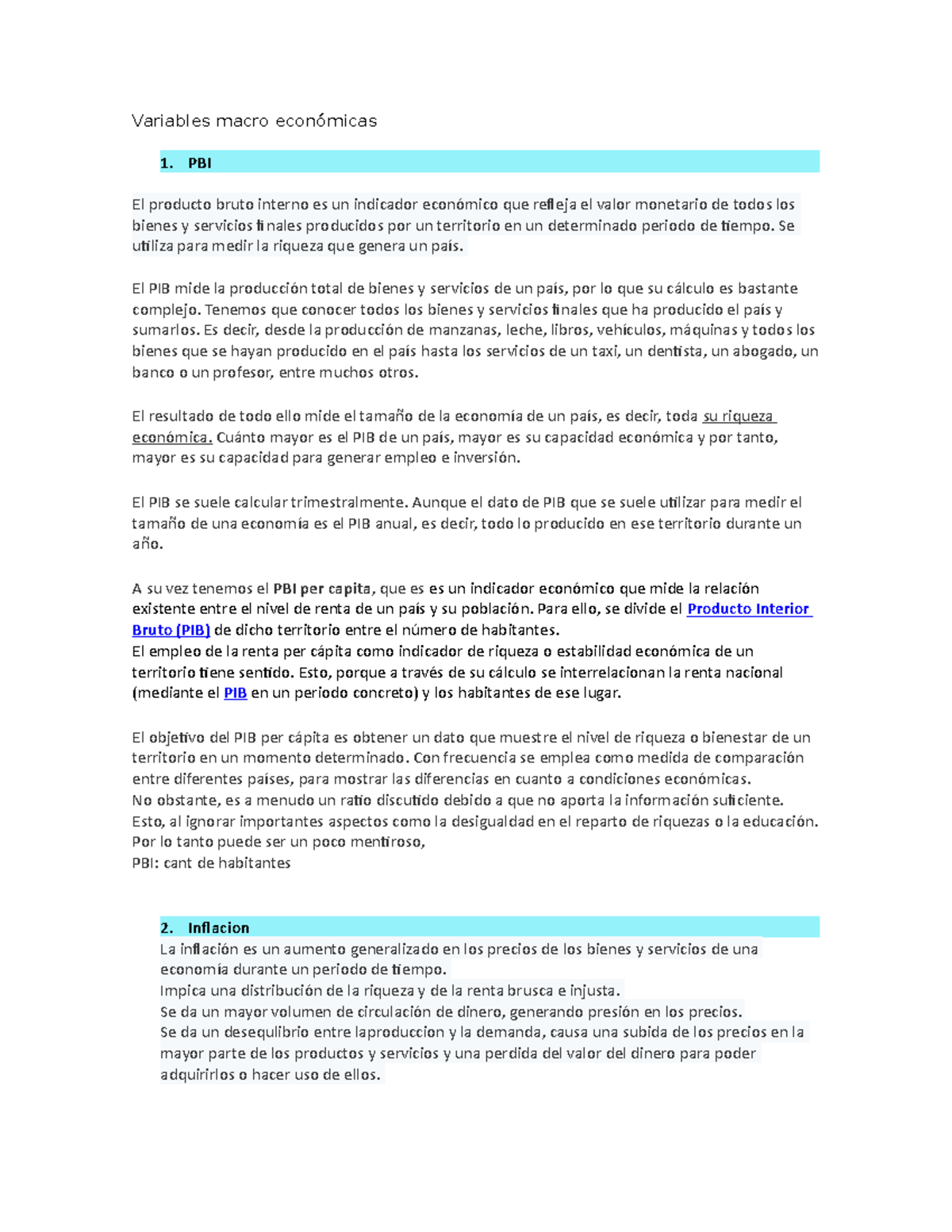 Variables macro económicas - Variables macro económicas 1. PBI El ...