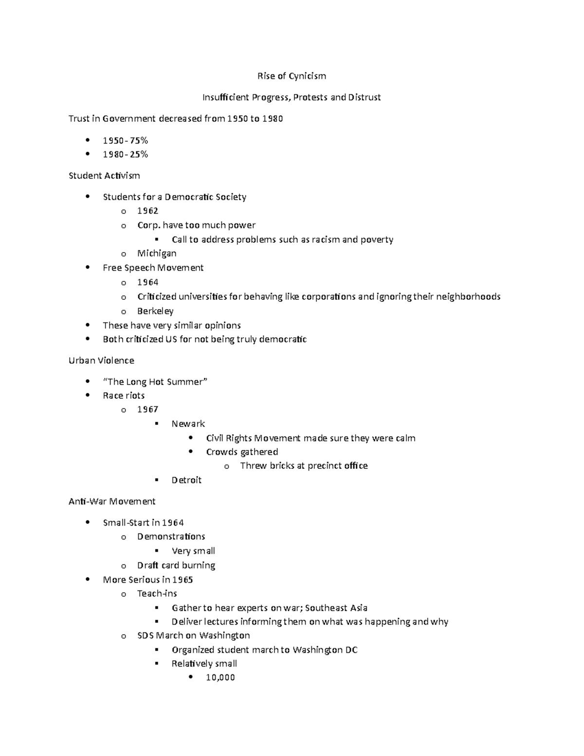 Rise of Cynicism - Lecture notes 8 - Rise of Cynicism Insufficient ...
