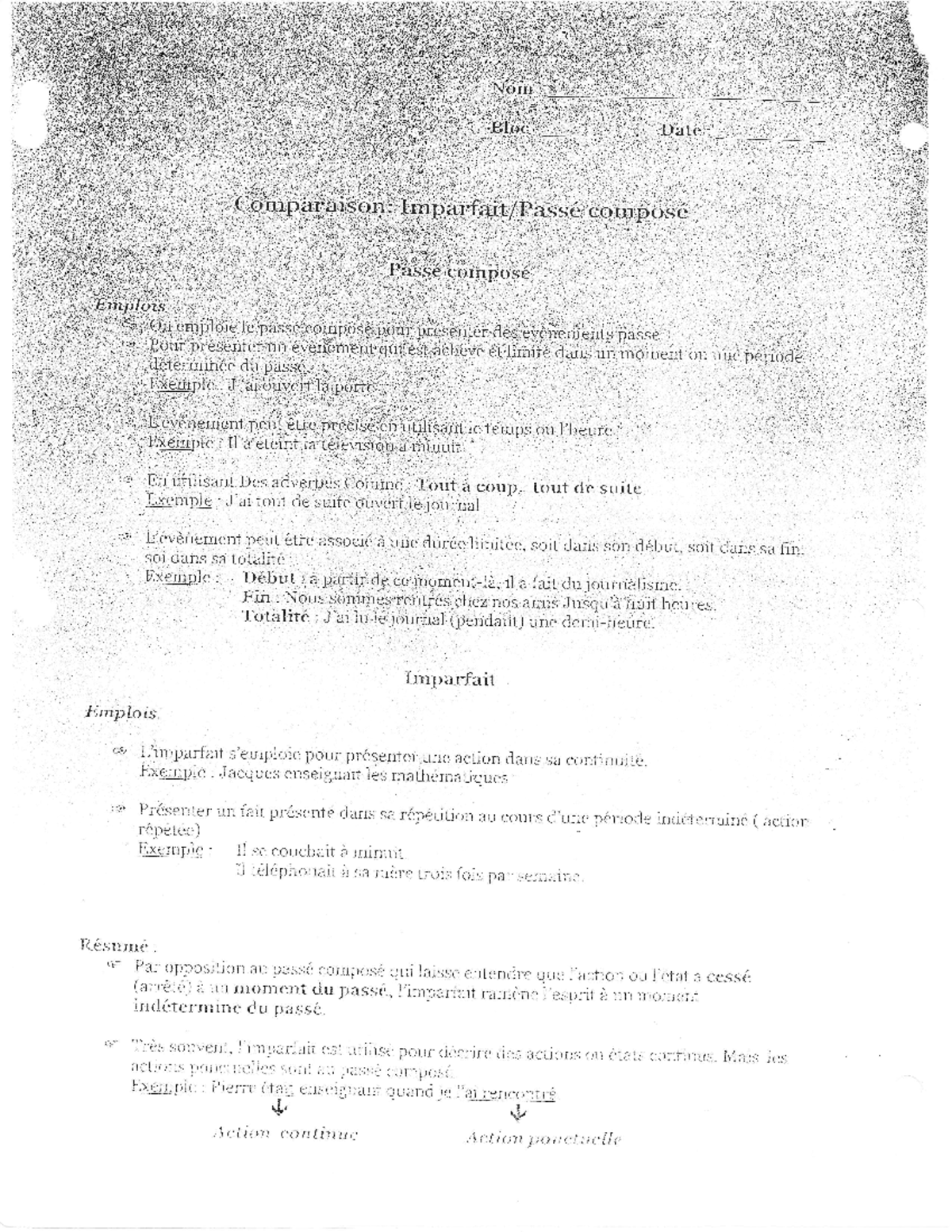 Imparfait vs passe compose exam notes - "s En uti-l isant adr'-erbe ...