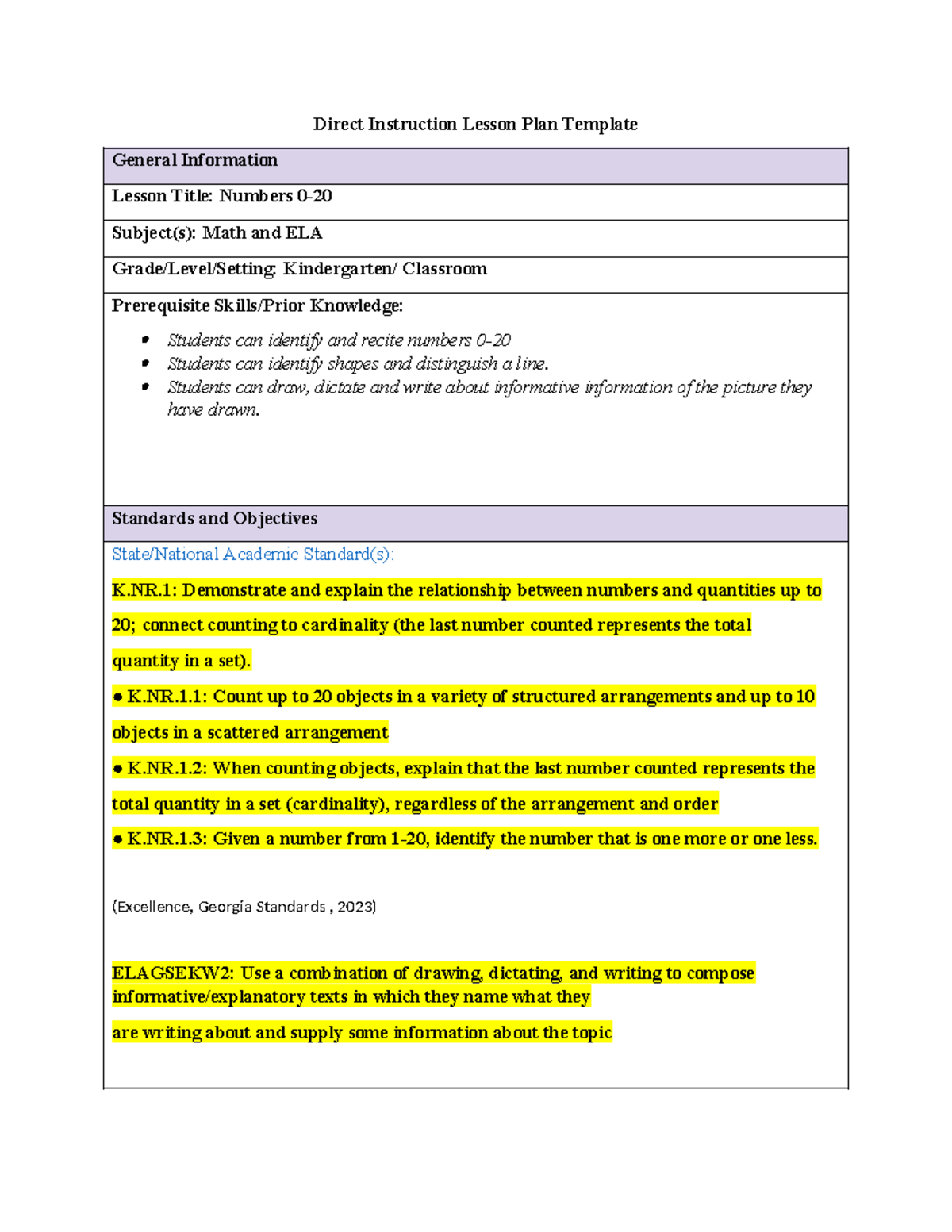 Math Lesson Plan - Task - Direct Instruction Lesson Plan Template ...