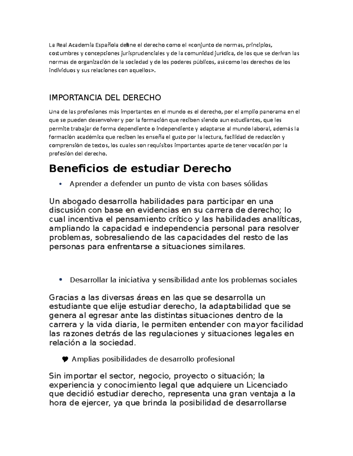 La Real Academia Española define el derecho como el - IMPORTANCIA DEL ...