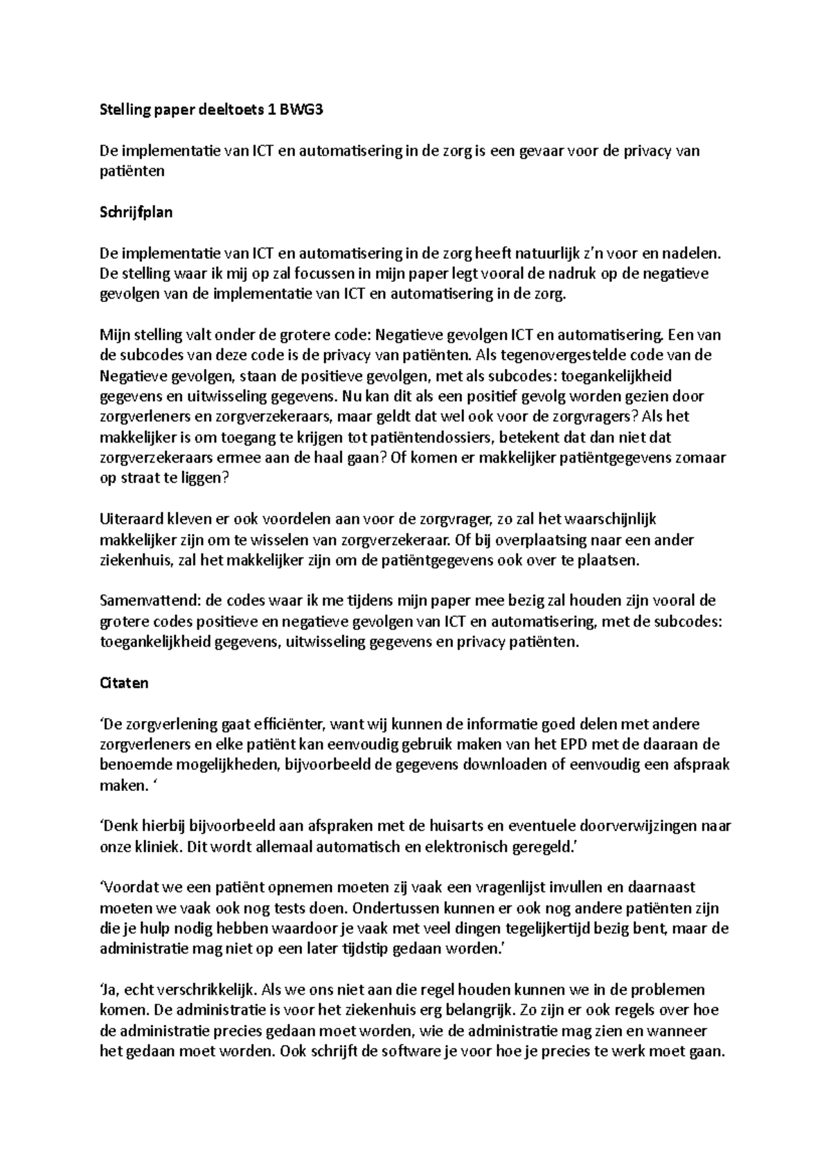 Schrijfplan voor interpretatie dataverzameling - Stelling paper ...