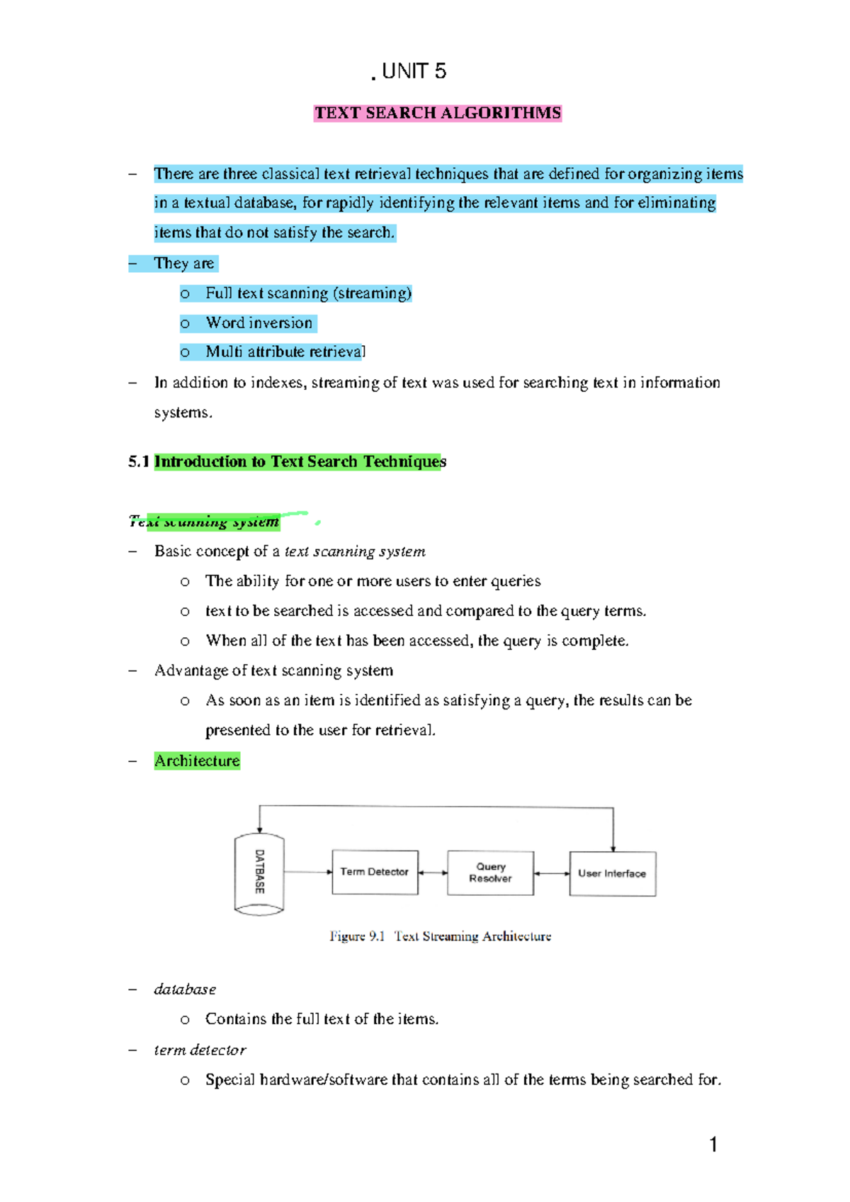 Unit 5 IRS - IRS Unit 5 - TEXT SEARCH ALGORITHMS There are three classical text retrieval - Studocu
