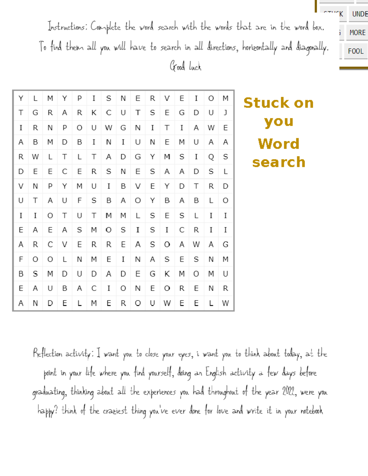 Stuck on you - gsdgsdg - sociales - Stuck on you Word search - Studocu