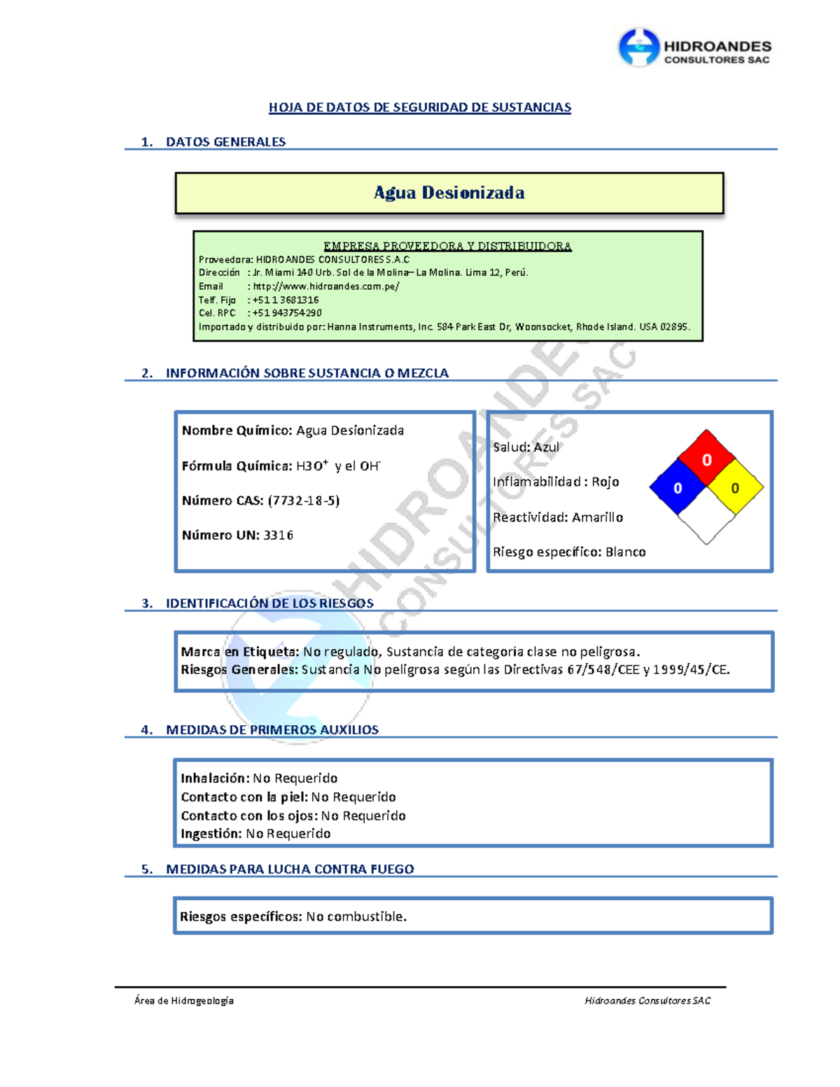 Hojas - MSDS - Es obligatorio de acuerdo a normativa identificar dichas sustancias - HOJA DE ...