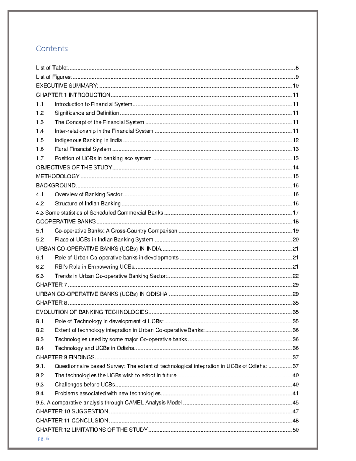Sip - Contents pg. List of Table: List of Figures: EXECUTIVE SUMMARY ...