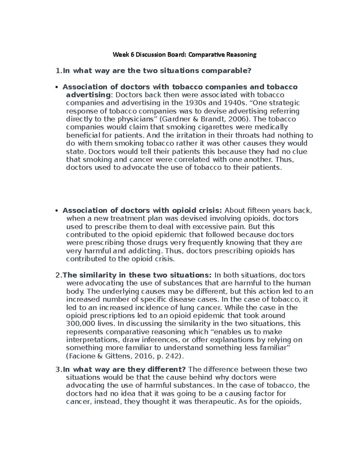 Week 6 Discussion Board - Week 6 Discussion Board: Comparative ...