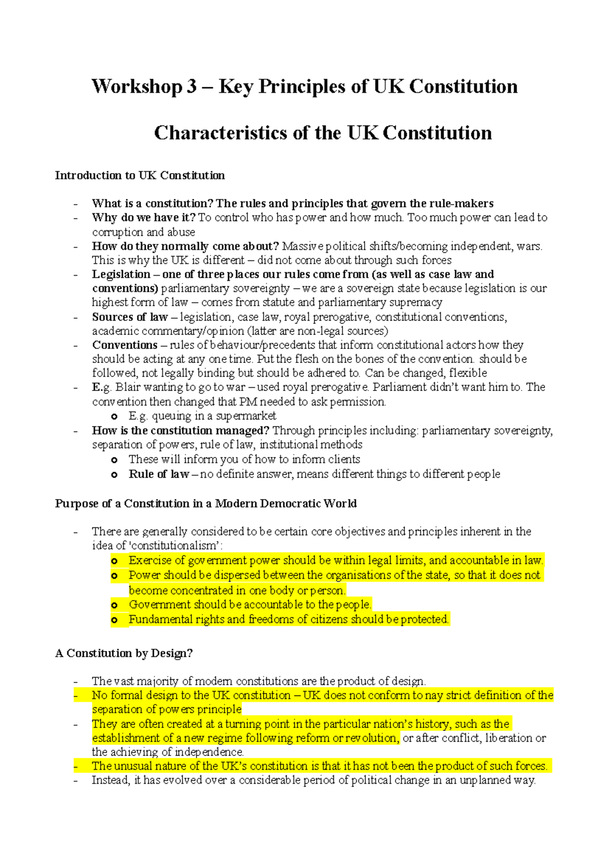 Workshop 3 Prepare - Workshop 3 – Key Principles of UK Constitution ...