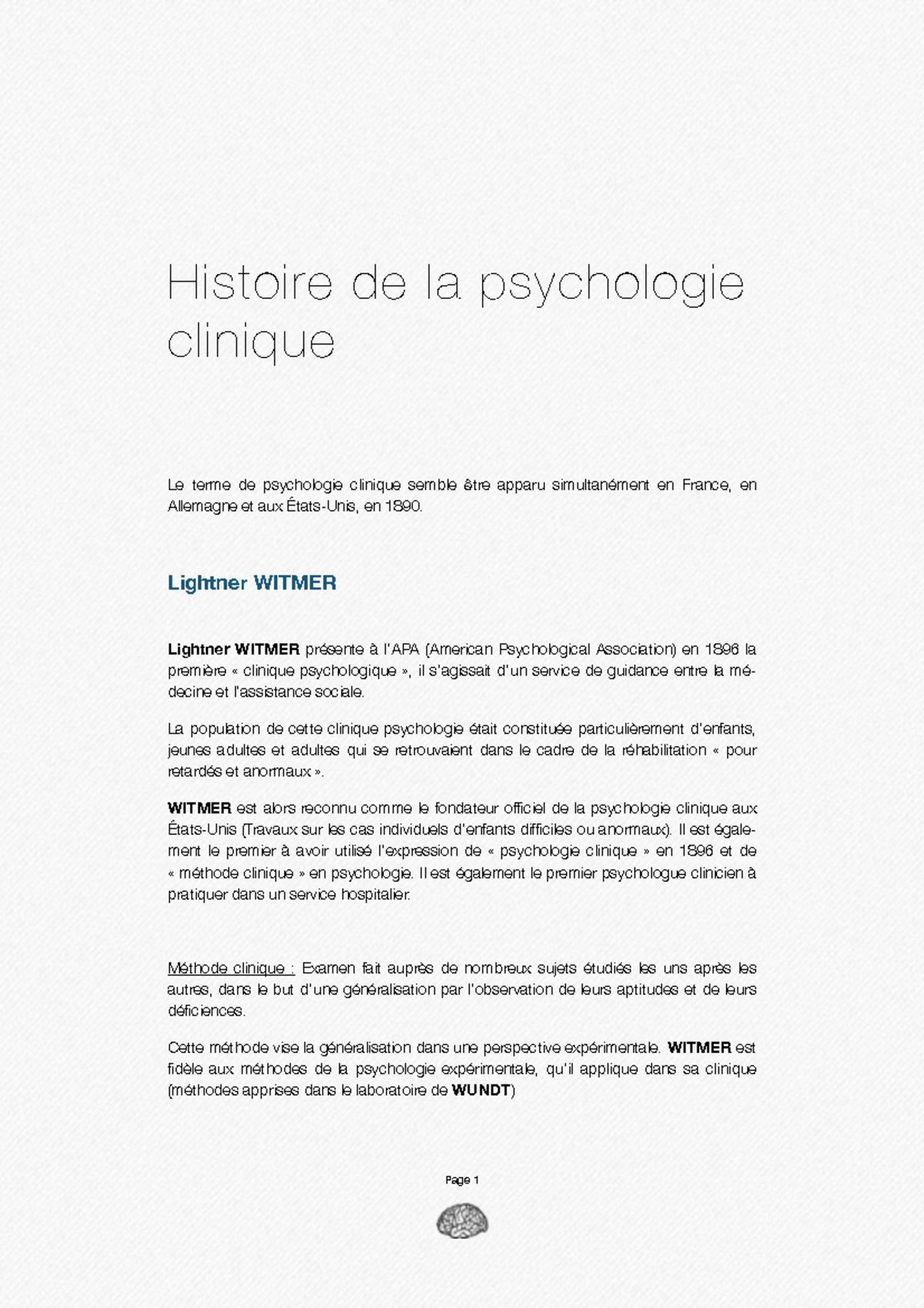 Histoire de la psychologie clinique - Histoire de la psychologie ...