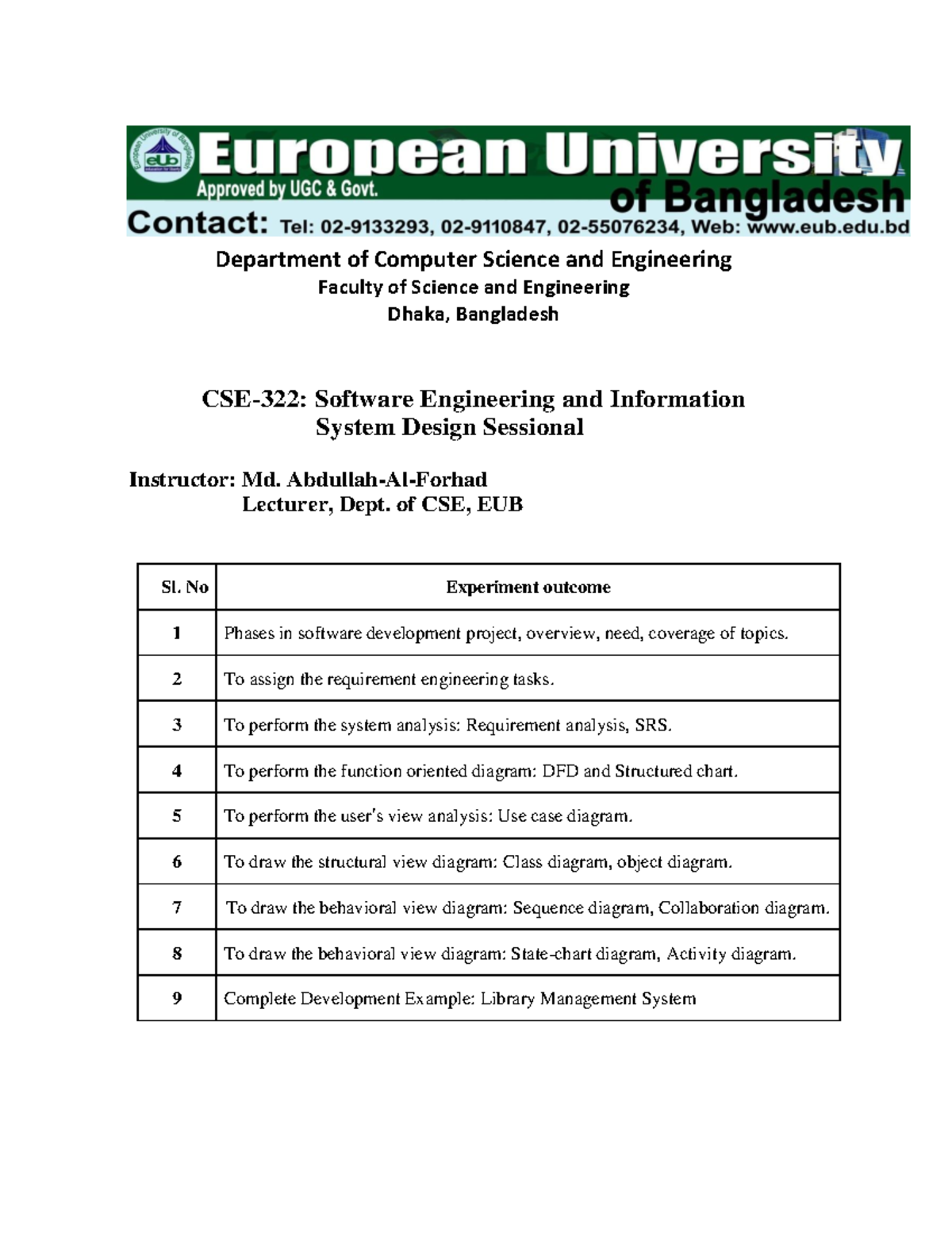 CSE-322 - Department of Computer Science and Engineering Faculty of Science and Engineering ...