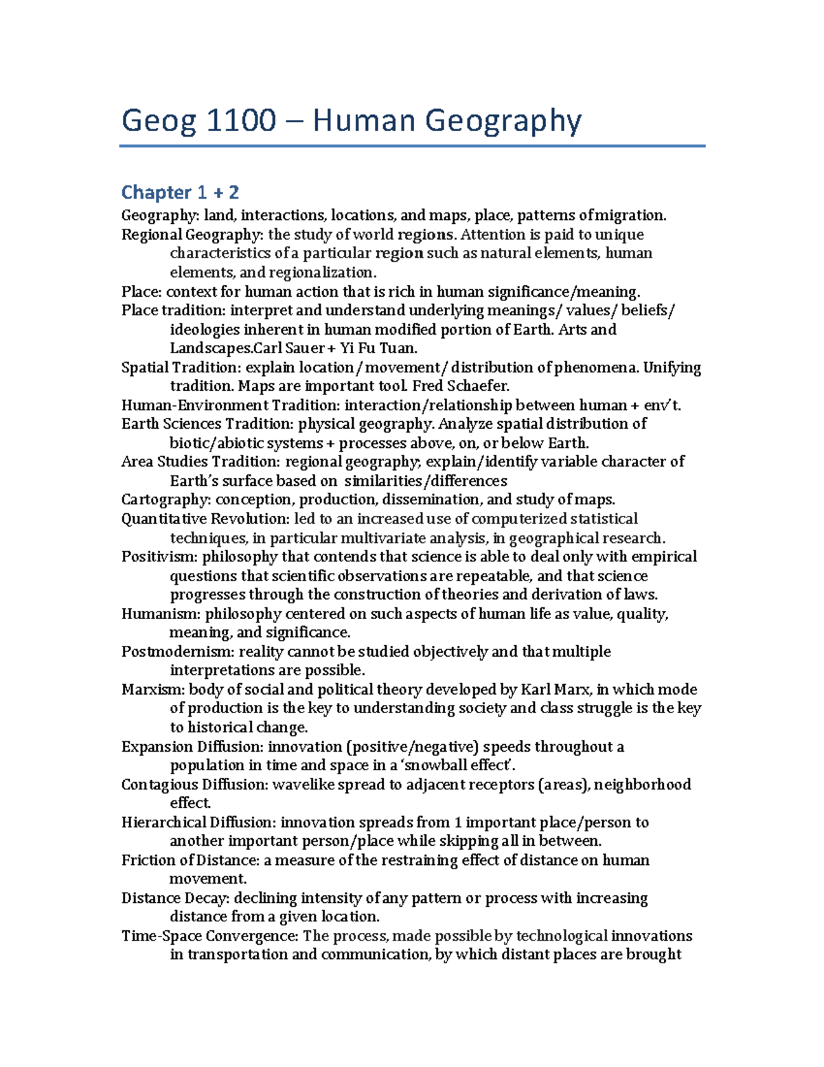 Human Geography : Study Guide - Final Guide - Geog Hu a Geography ...