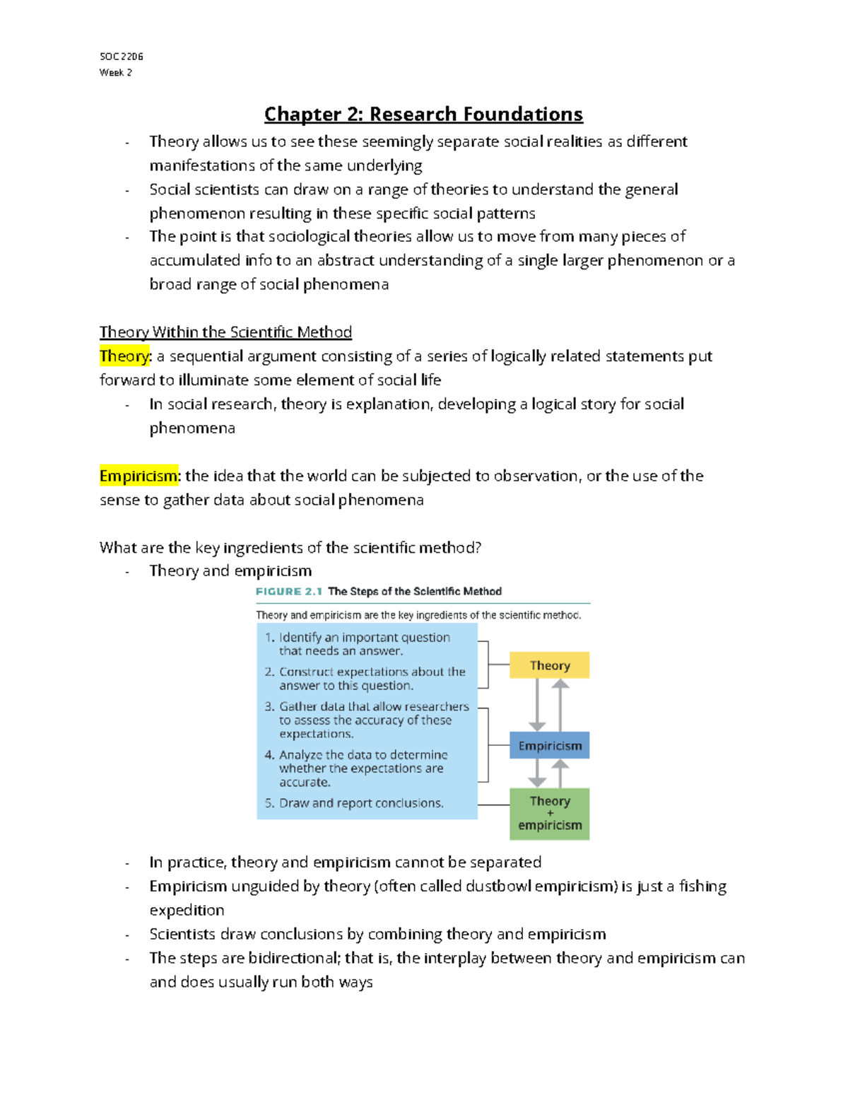 SOC 2206 - WEEK 2 READING NOTES - Week 2 Chapter 2: Research ...