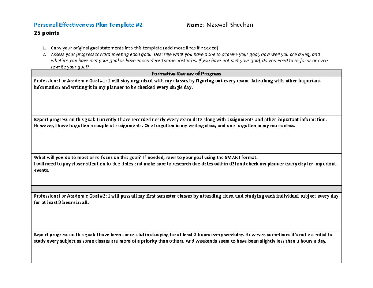 F-2017 PEP #2 Template - Grade: a - Personal Effectiveness Plan ...