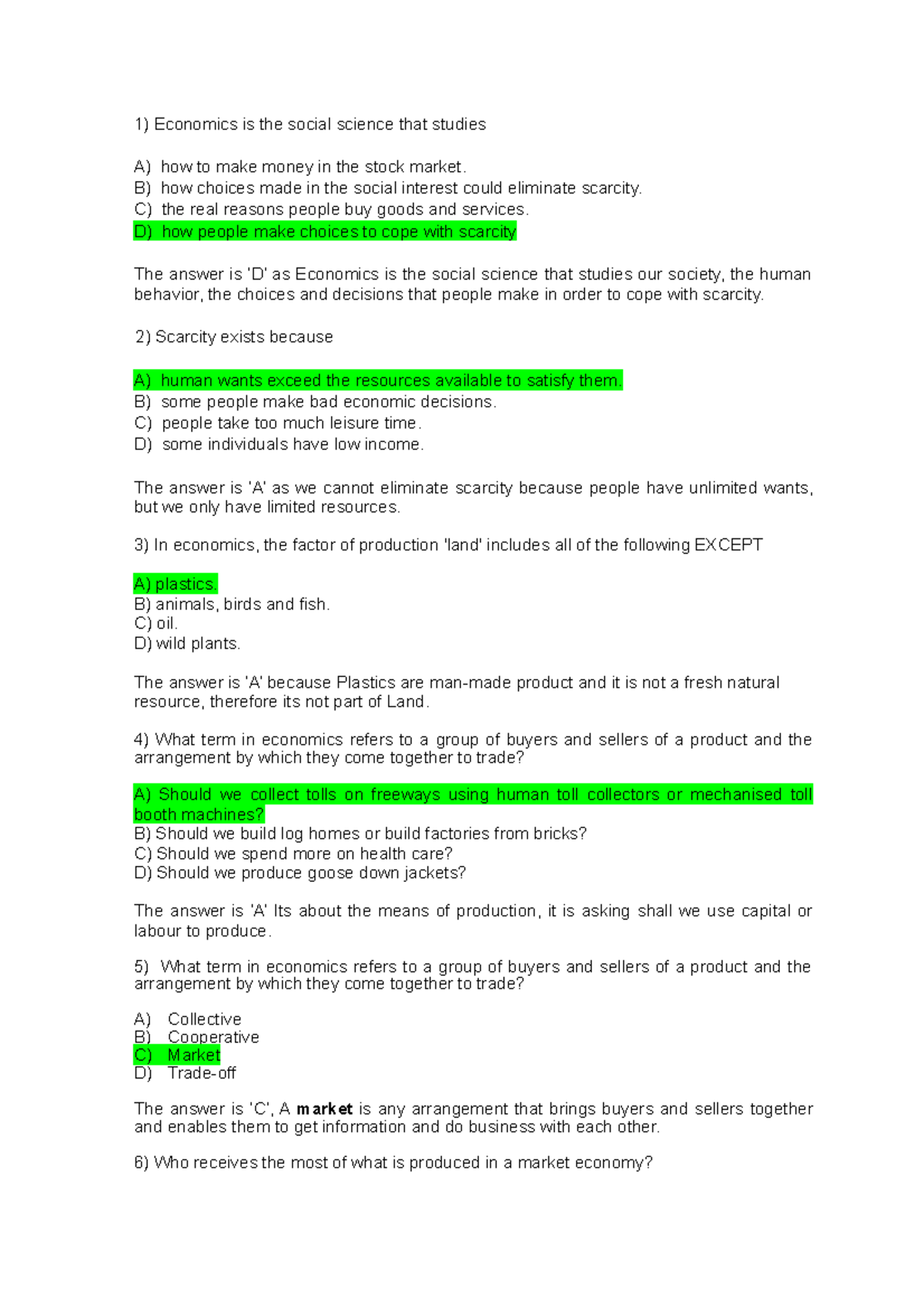 Topic One - Tute Scarcity Answer/ Questions - Economics is the social ...