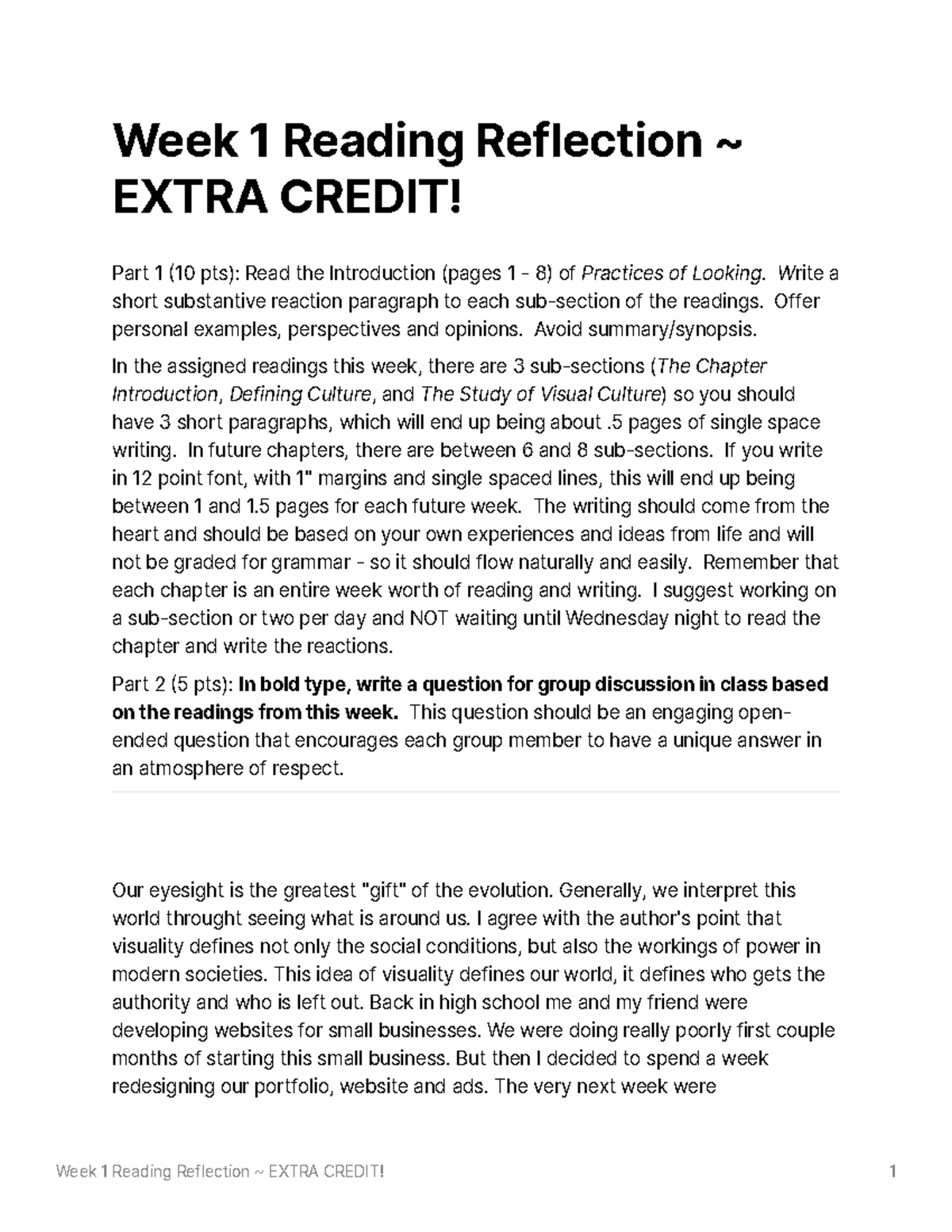 Week 1 Reading Reflection Extra Credit - Week 1 Reading Reflection ...