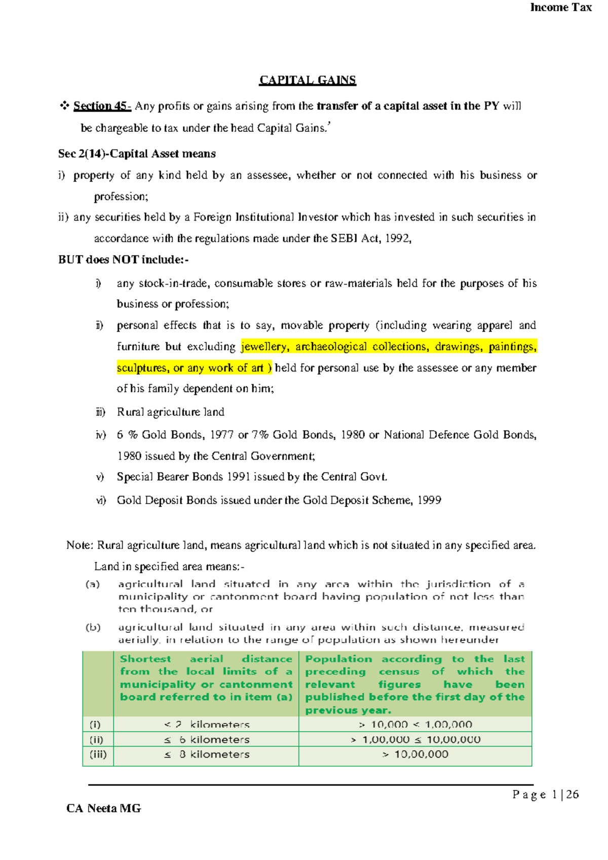 6.Capital gain CMA - its lectures note - P a g e 1 | 26 CAPITAL GAINS Section 45 - Any profits ...