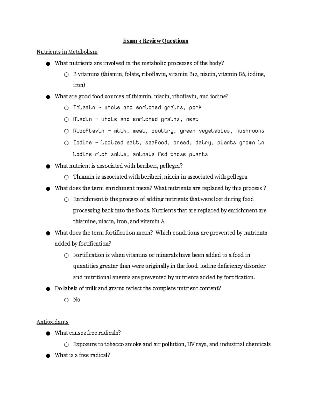 Nutrition Ex.3 Review - Exam 3 Review Questions Nutrients in Metabolism ...