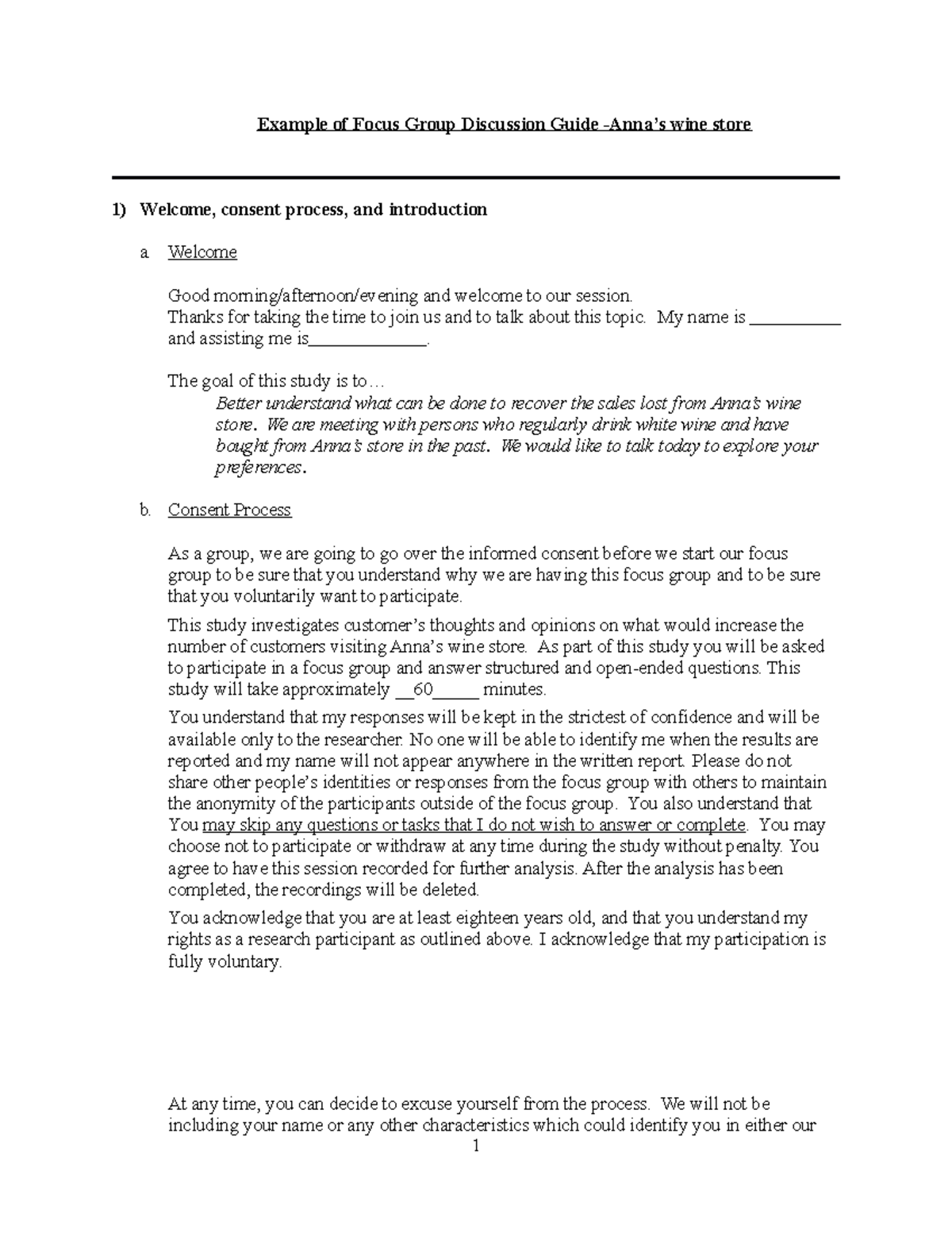 Sample focus group discussion guide S2020 v1 (2) - Example of Focus ...