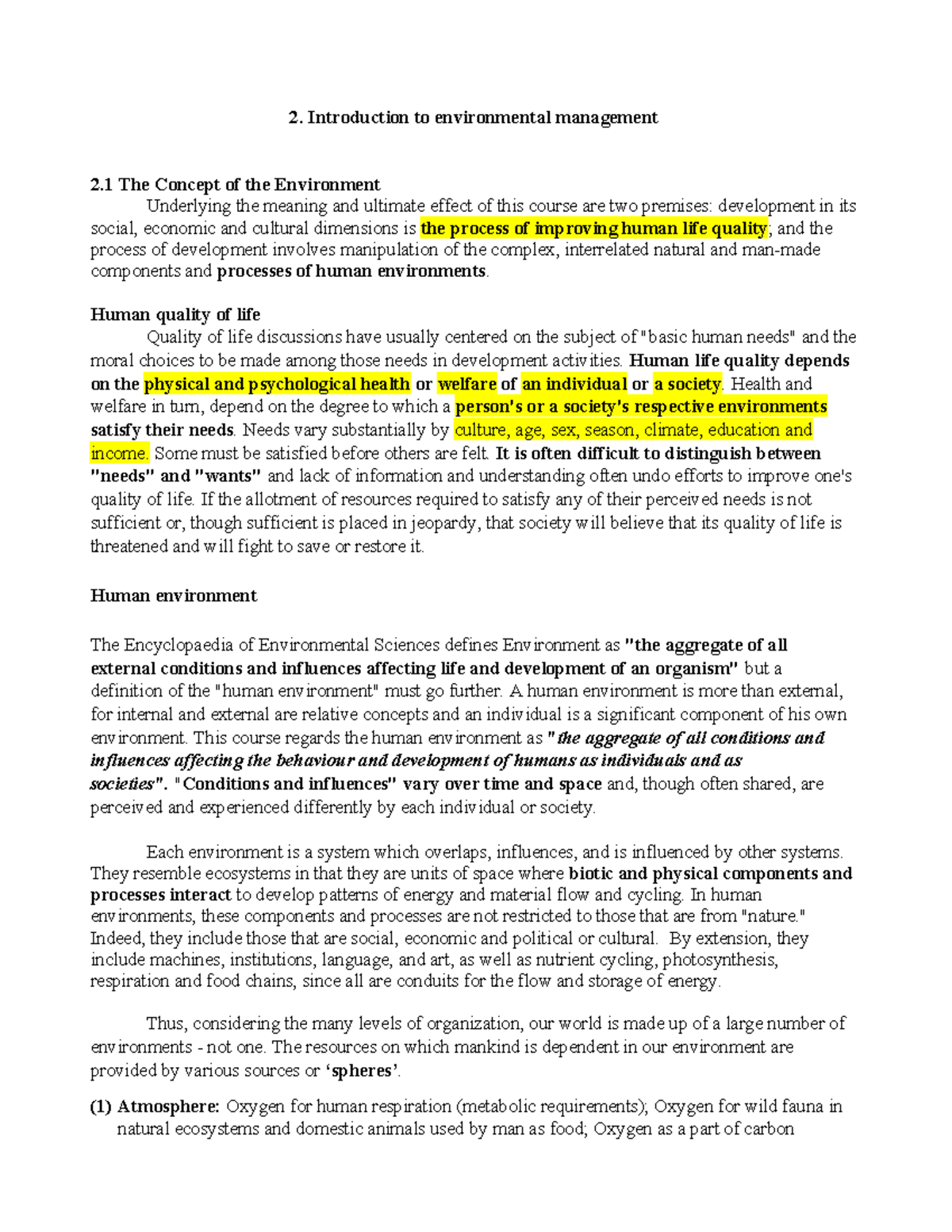 Note 1 Introduction to environmental management - Introduction to ...