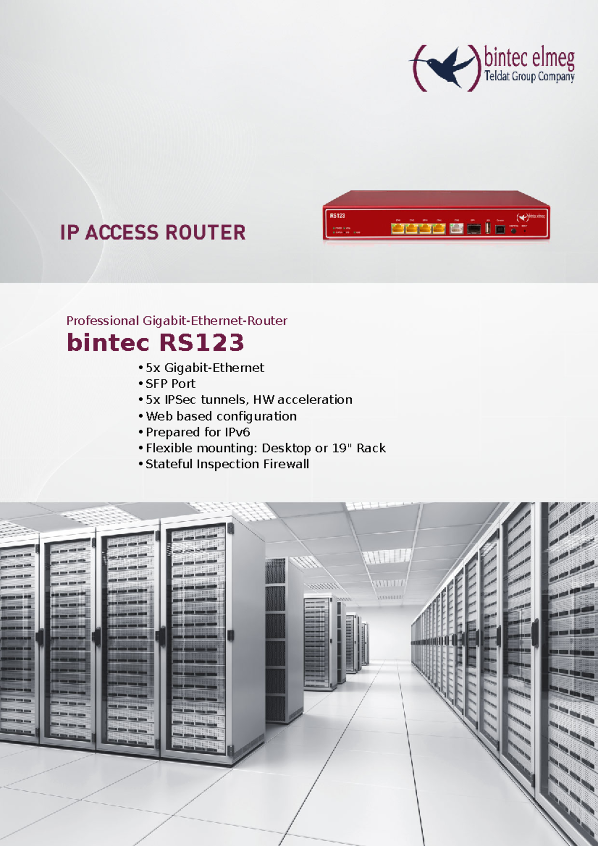 Wireless Router Ethernet Flessibili Teldat Bintec Rs123 • • • • • • • 5x Gigabit Ethernet Sfp