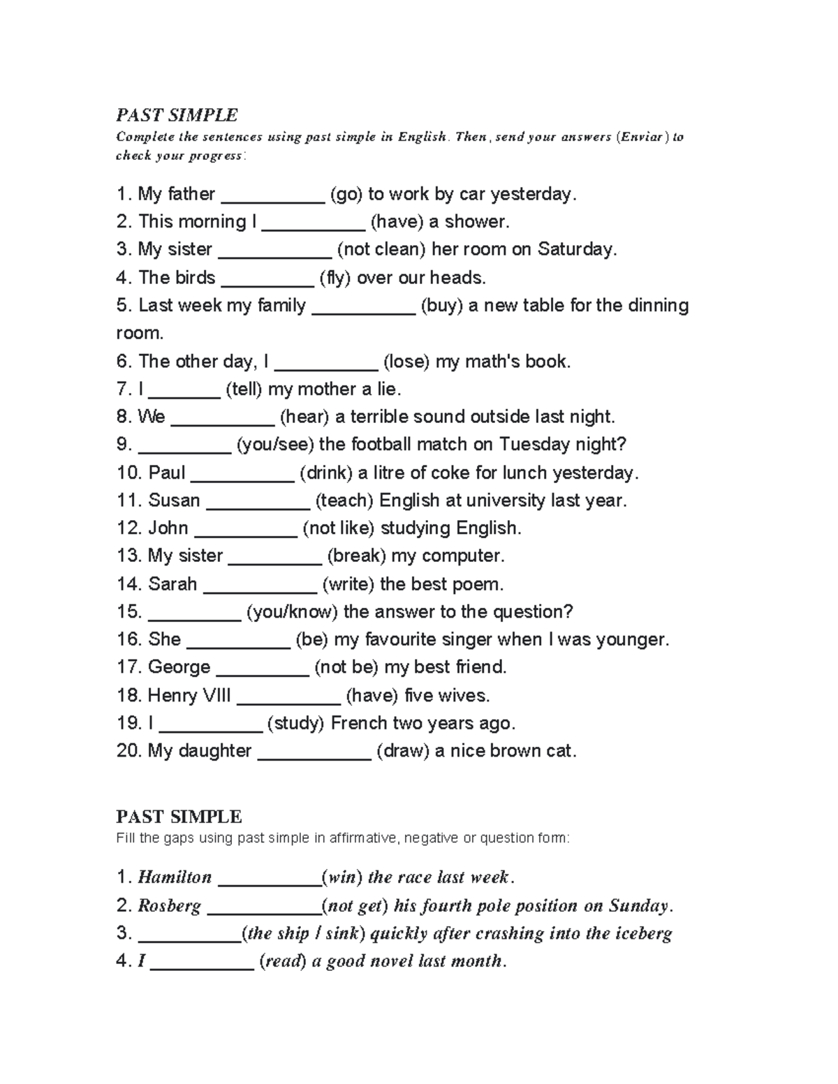 𝑷𝑨𝑺𝑻 𝑺𝑰𝑴𝑷𝑳𝑬 - EXERCISES ABOUT SIMPLE PAST. - 𝑷𝑨𝑺𝑻 𝑺𝑰𝑴𝑷𝑳𝑬 𝑪𝒐𝒎𝒑𝒍𝒆𝒕𝒆 𝒕𝒉𝒆 ...