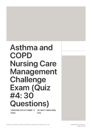 Pneumonia Nursing Care Management Nclex Challenge Exam (Quiz #6- 30 ...